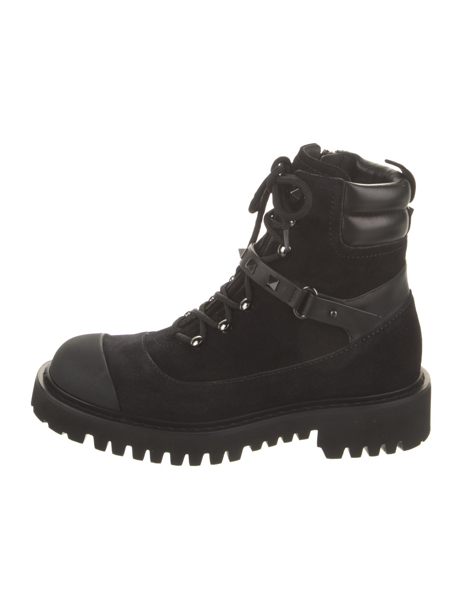 Valentino Rockstud Accents Suede Combat Boots - Black Boots, Shoes ...