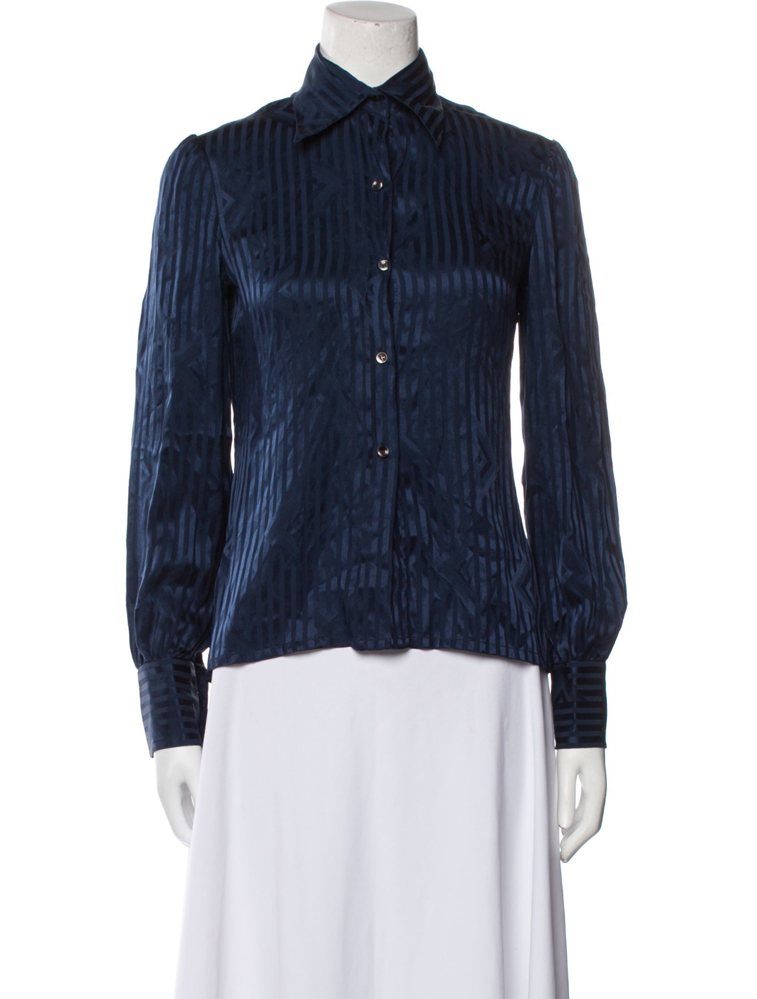 Valentino Vintage Silk Button-Up Top - Blue Tops, Clothing - VAL458368 ...