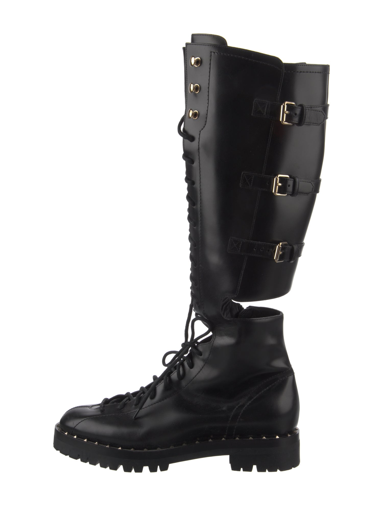 Valentino Rockstud Spike Leather Combat Boots - Black Boots, Shoes ...