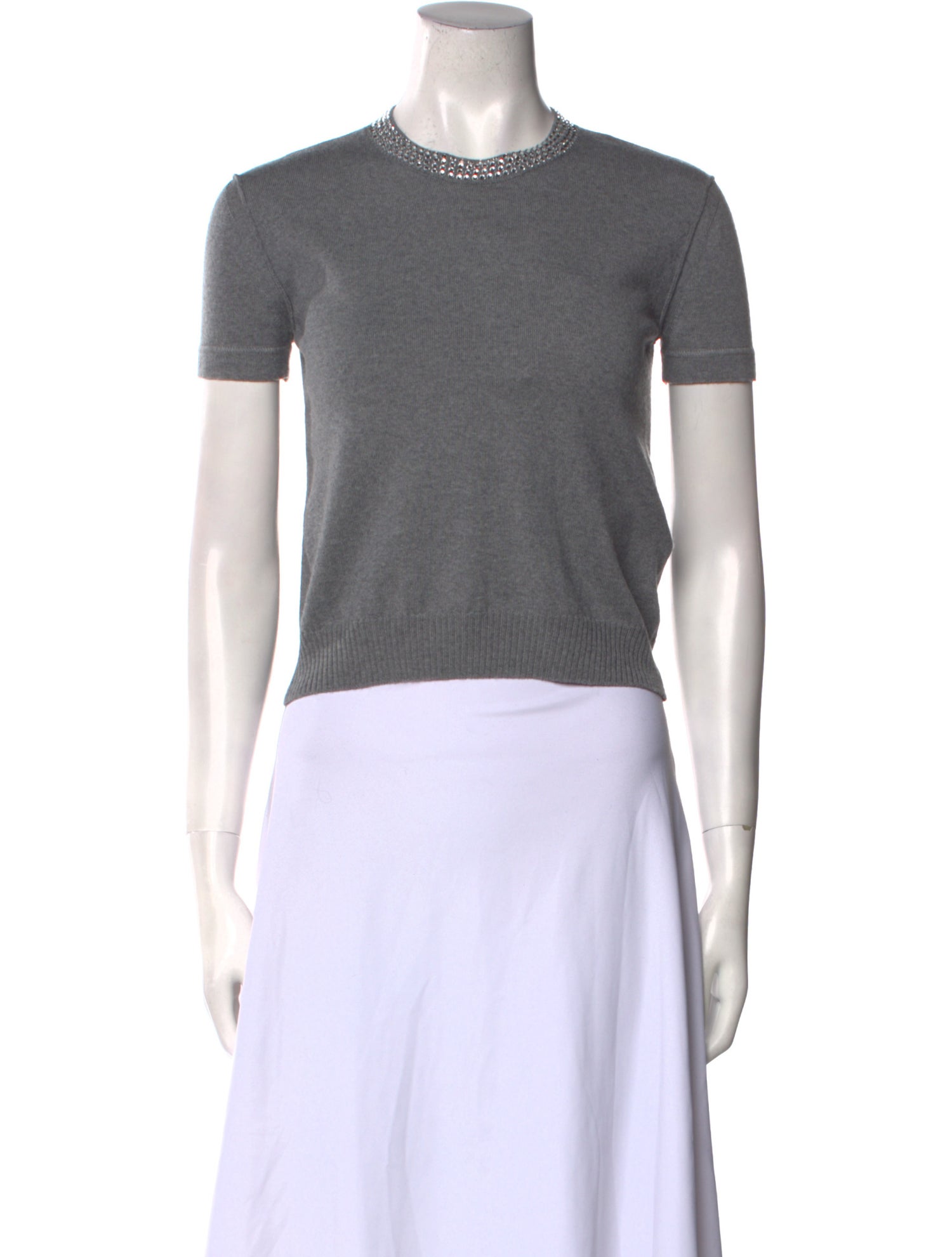 Valentino Virgin Wool Crew Neck Crop Top w/ Tags - Grey Tops, Clothing ...