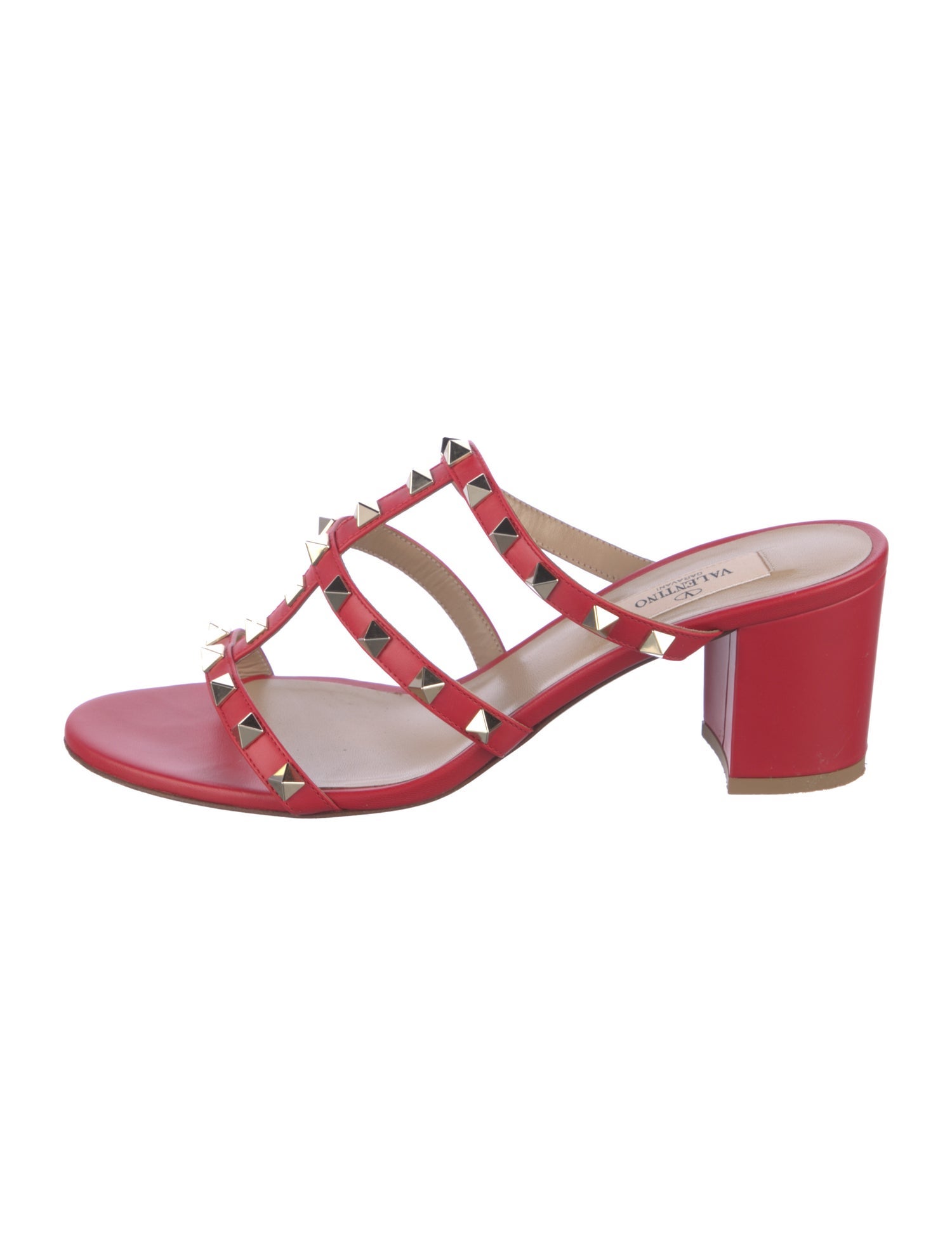 Valentino Rockstud Accents Leather T-Strap Sandals - Red Sandals, Shoes ...
