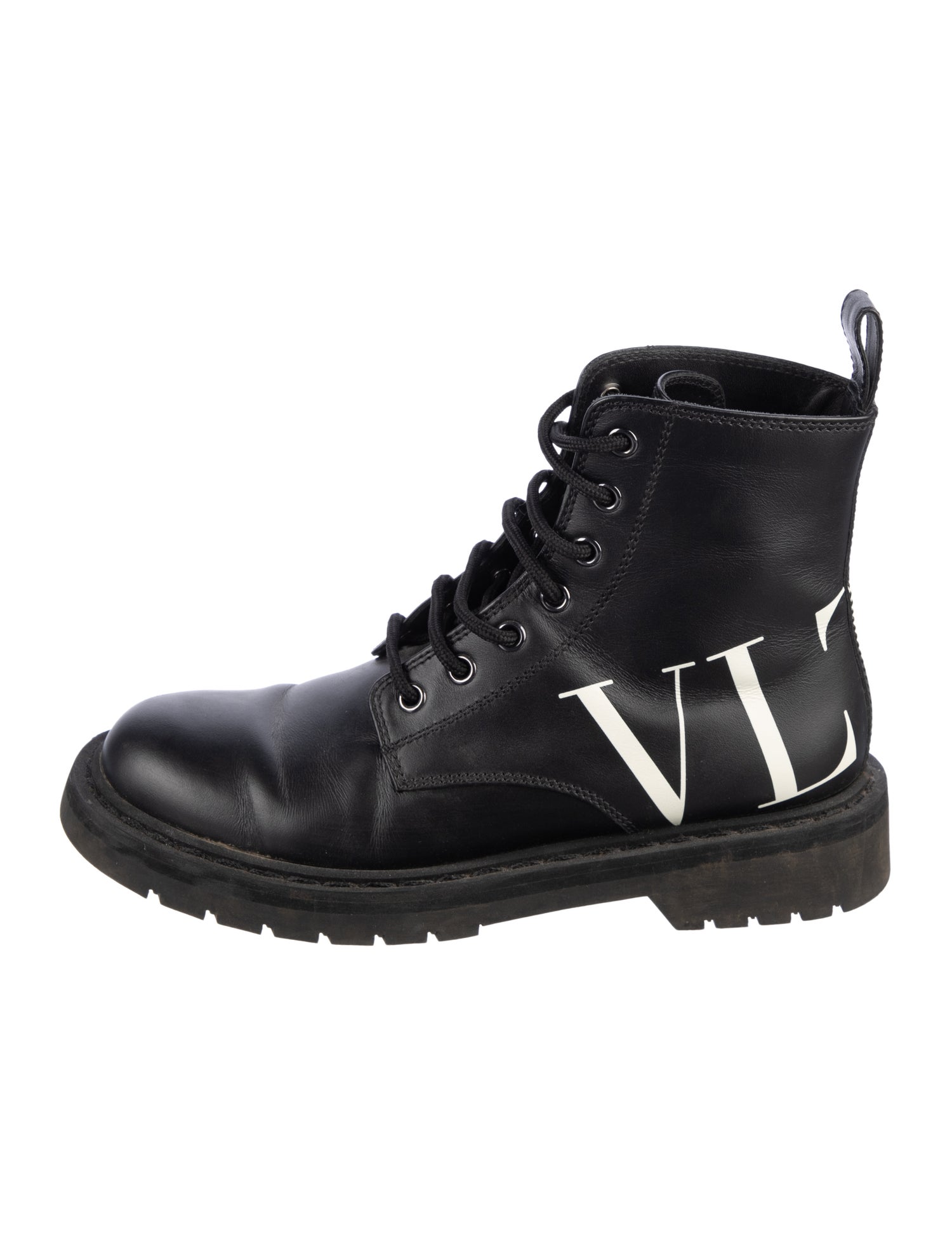 Valentino Leather Printed Combat Boots - Black Boots, Shoes - VAL481602 ...