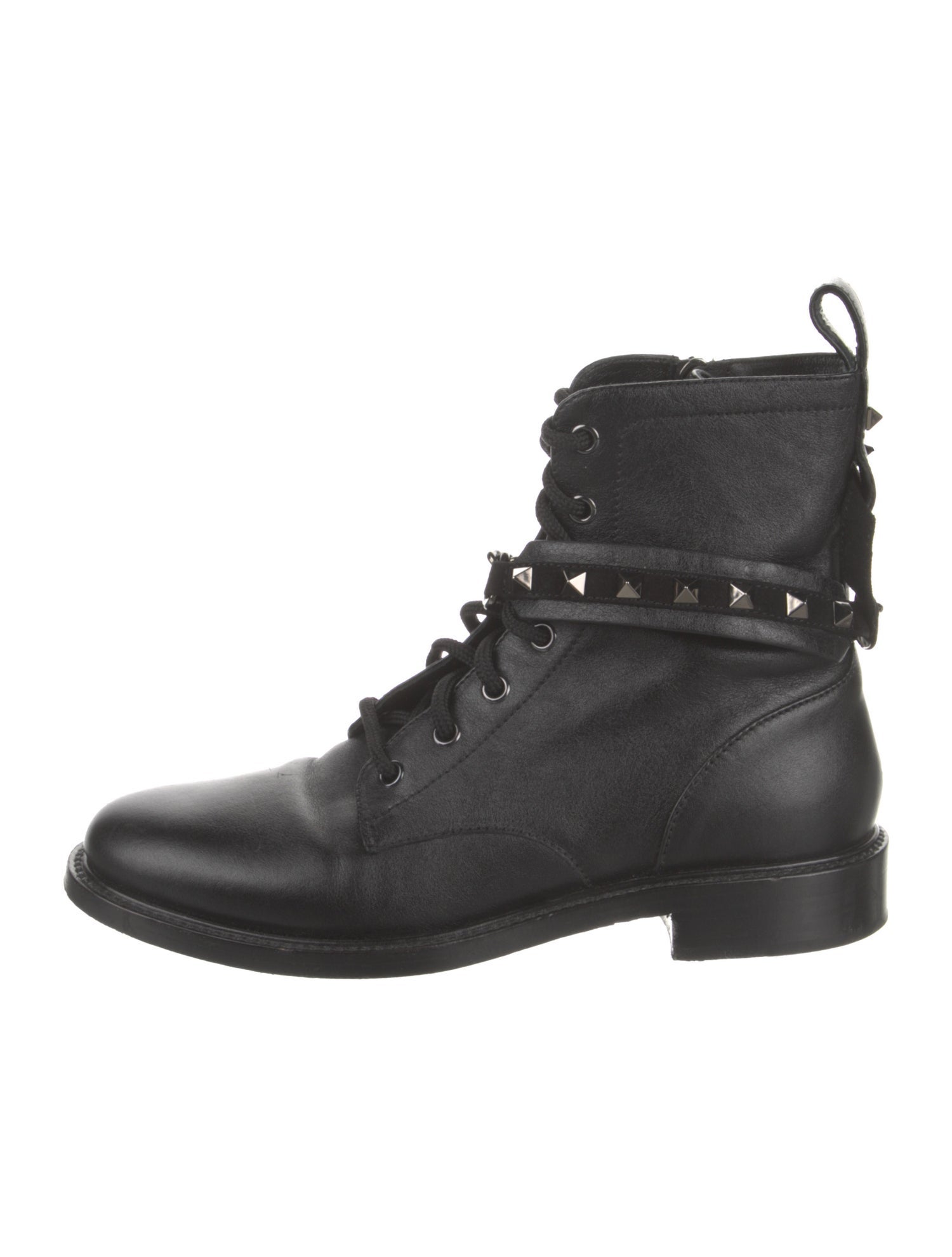 Valentino Rockstud Accents Leather Combat Boots - Black Boots, Shoes ...