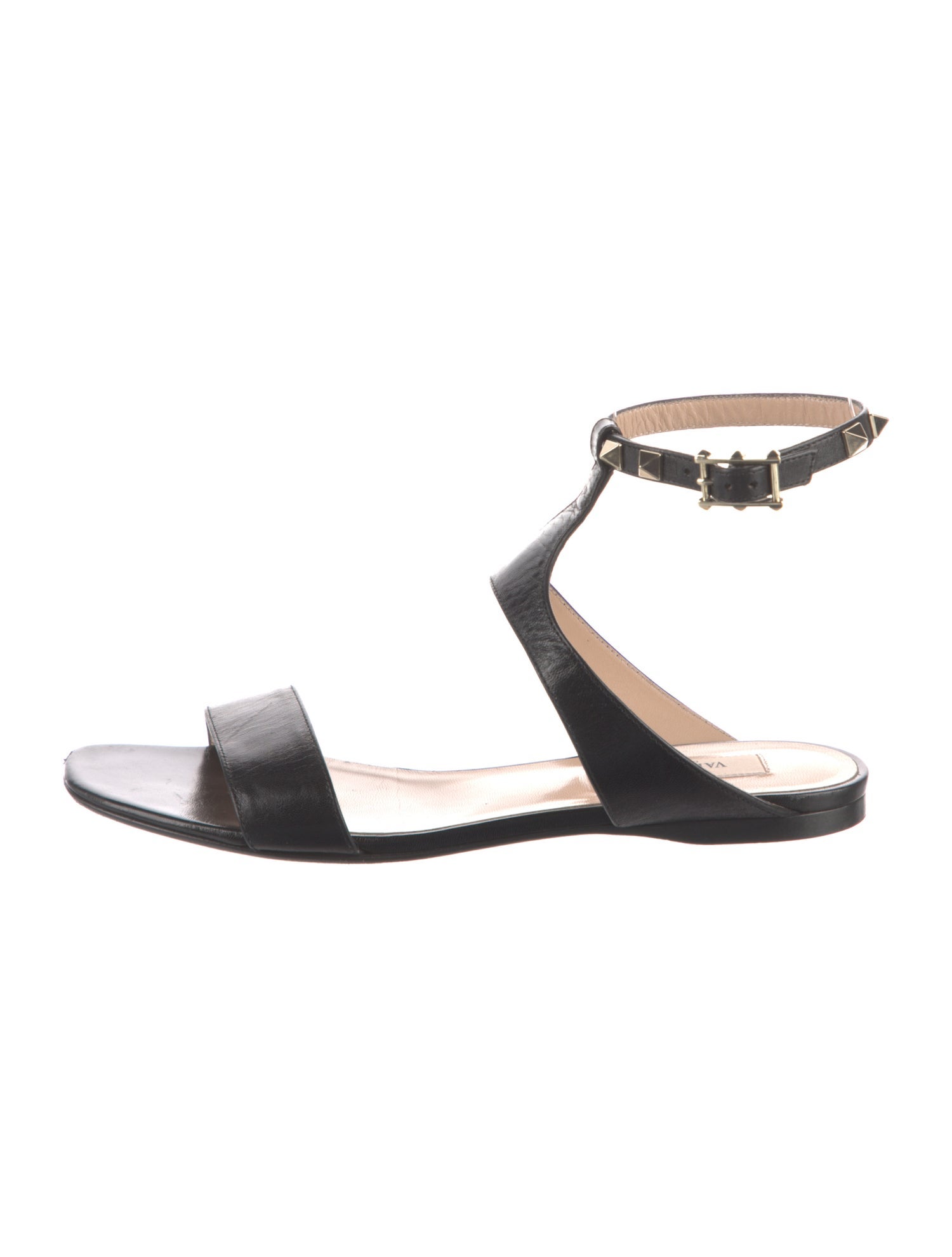 Valentino Rockstud Accents Leather Gladiator Sandals - Black Sandals ...