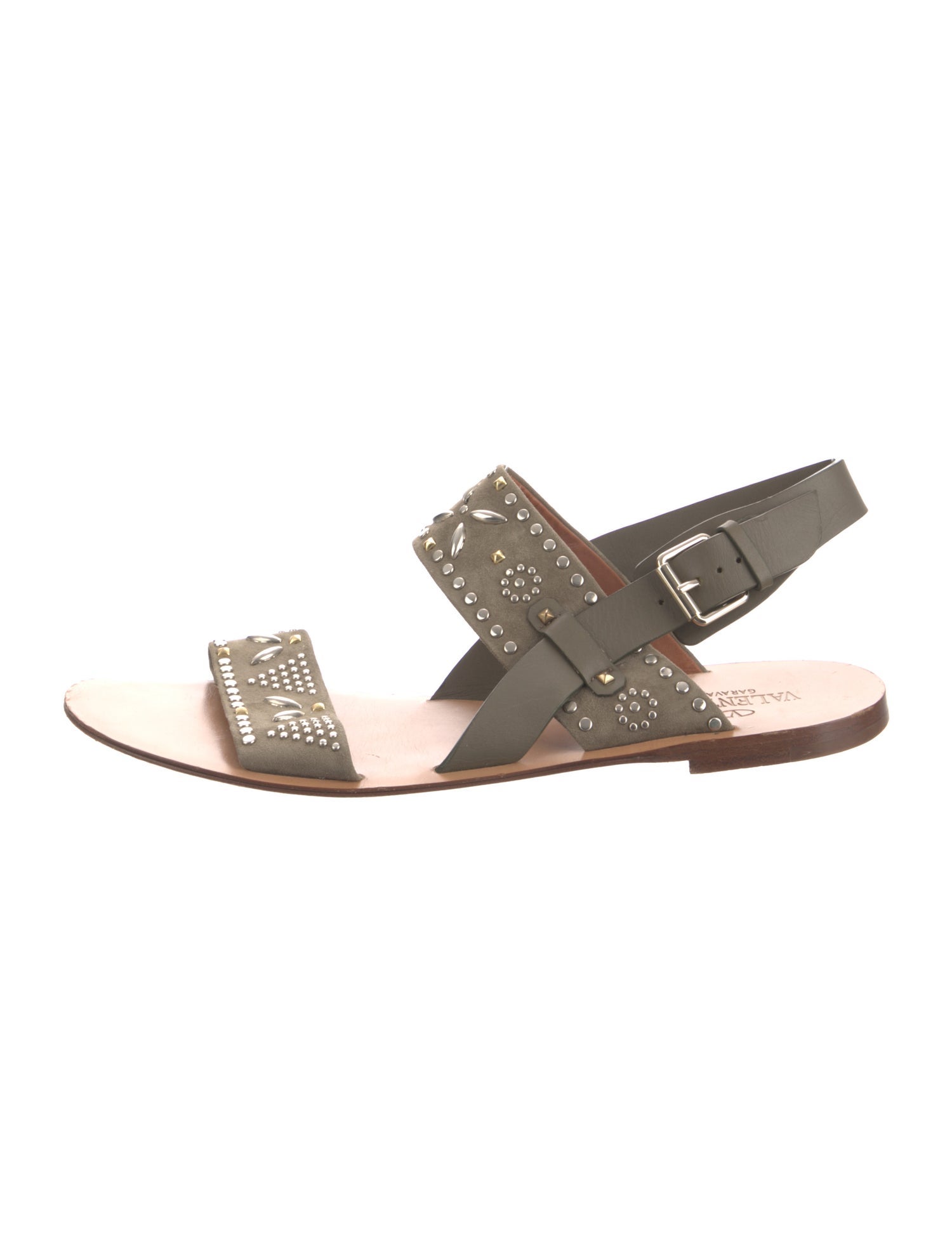 Valentino Suede Studded Accents Slingback Sandals - Green Sandals ...