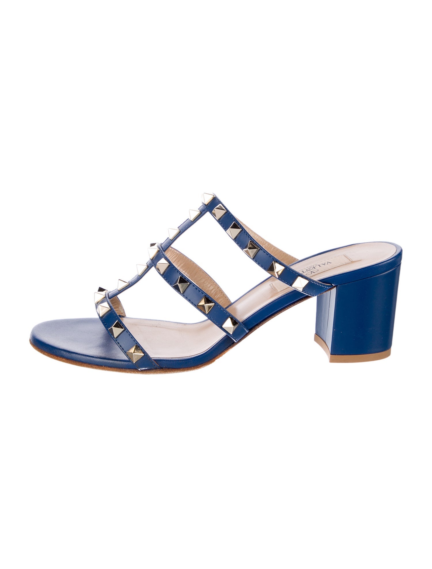 Valentino Rockstud Accents Leather T-Strap Sandals - Blue Sandals ...
