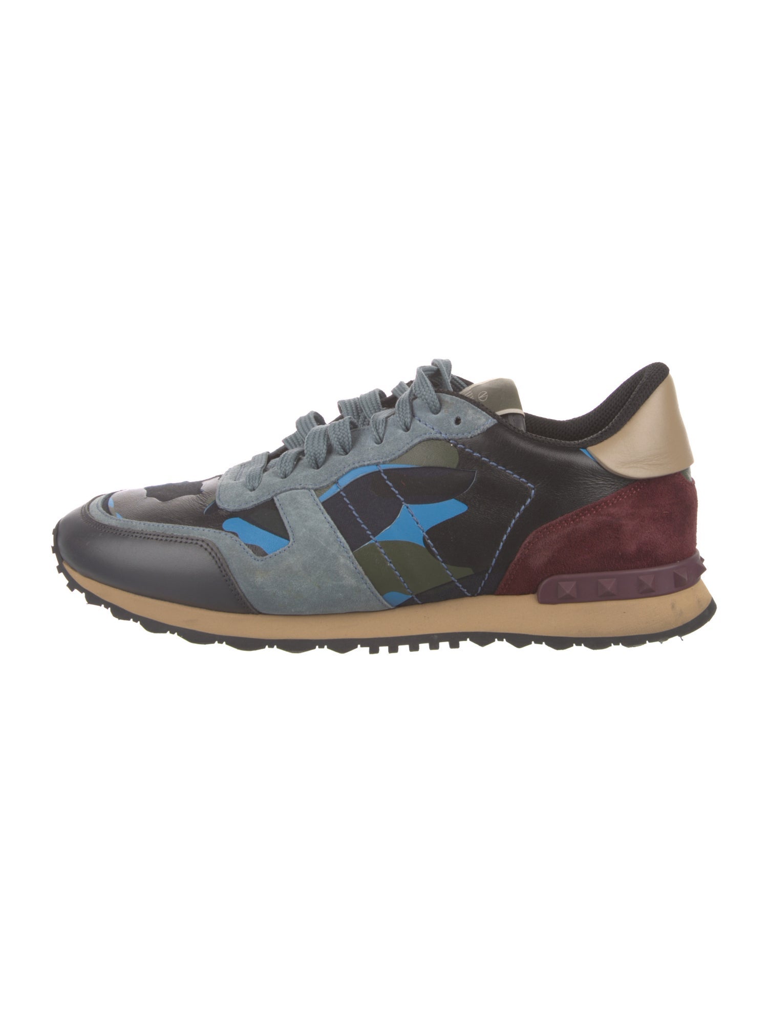 Valentino Rockstud Accents Leather Sneakers - Blue Sneakers, Shoes ...