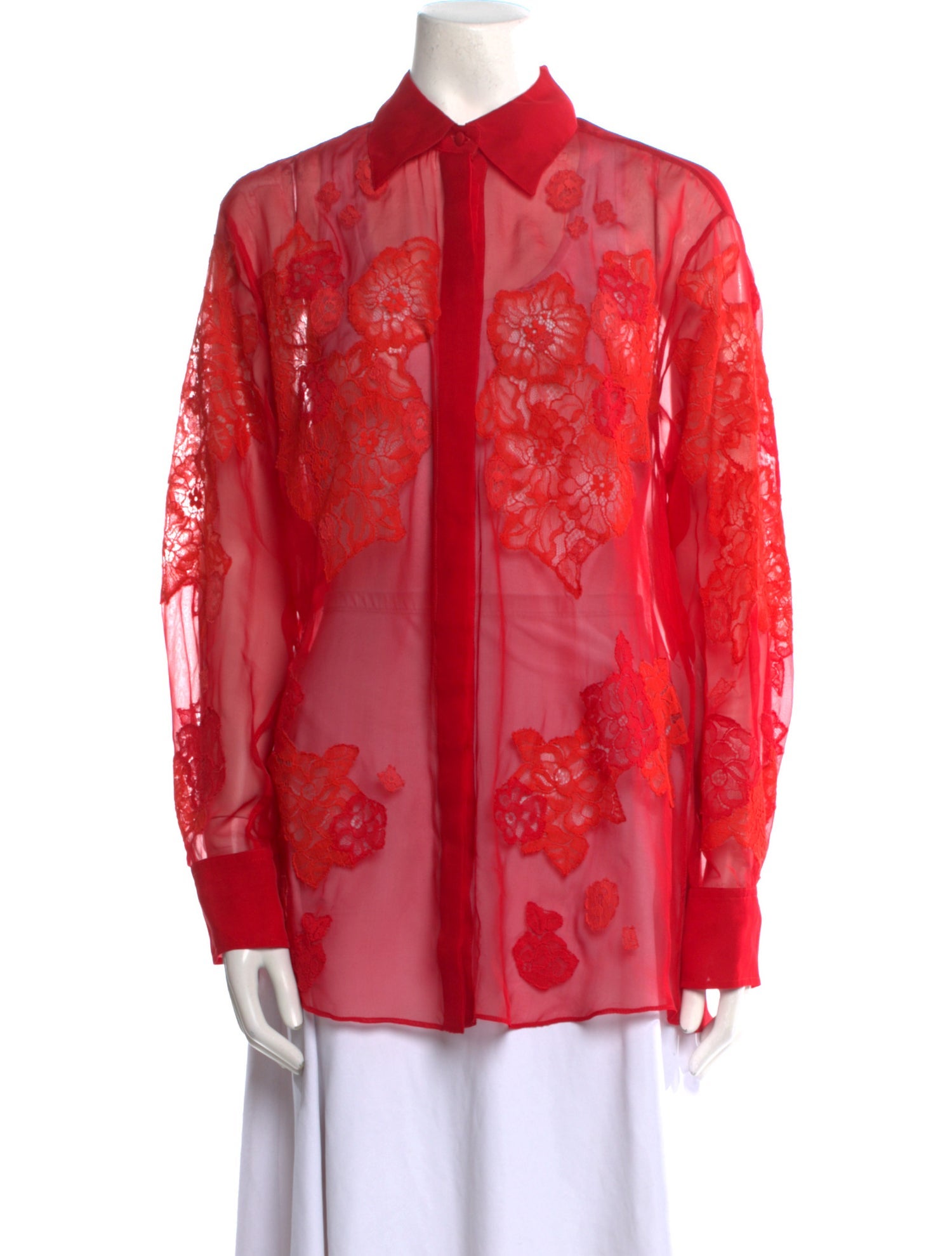 Valentino Floral Print Long Sleeve Button-Up Top w/ Tags - Red Tops ...