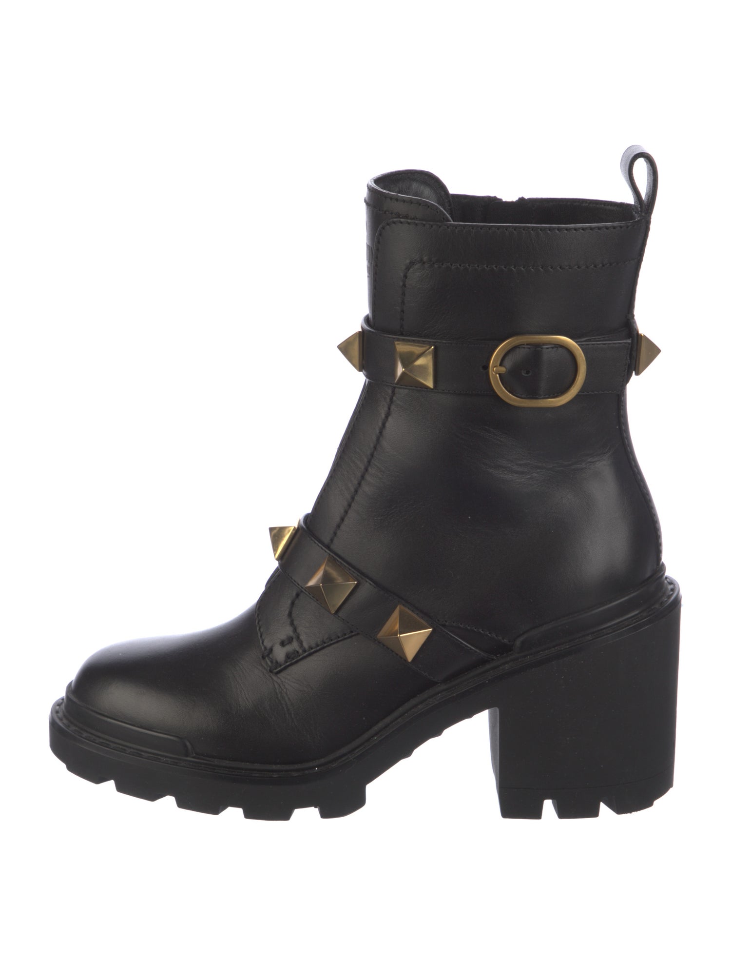 Valentino Rockstud Accents Leather Combat Boots - Black Boots, Shoes ...