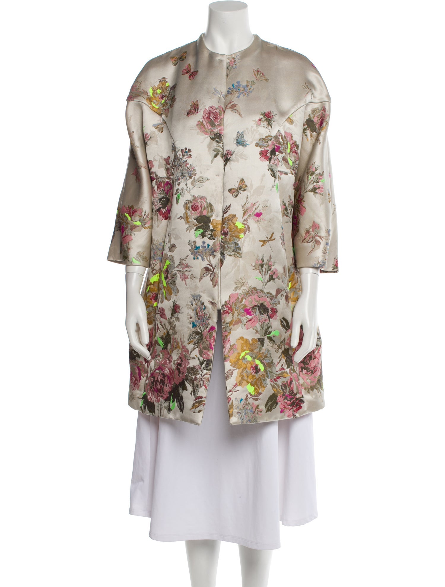 Valentino Floral Print Coat - Neutrals Coats, Clothing - VAL494429 ...