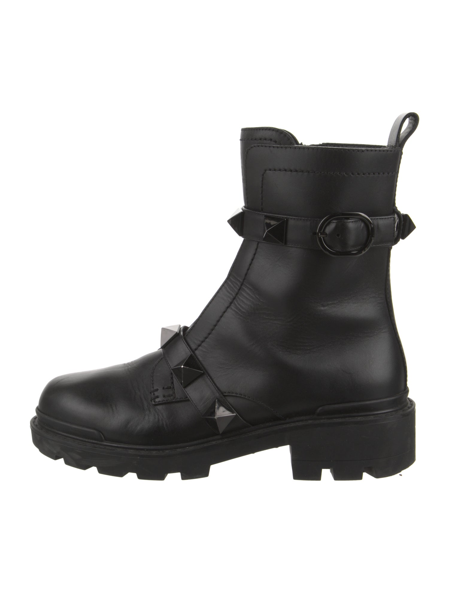 Valentino Rockstud Accents Leather Combat Boots - Black Boots, Shoes ...