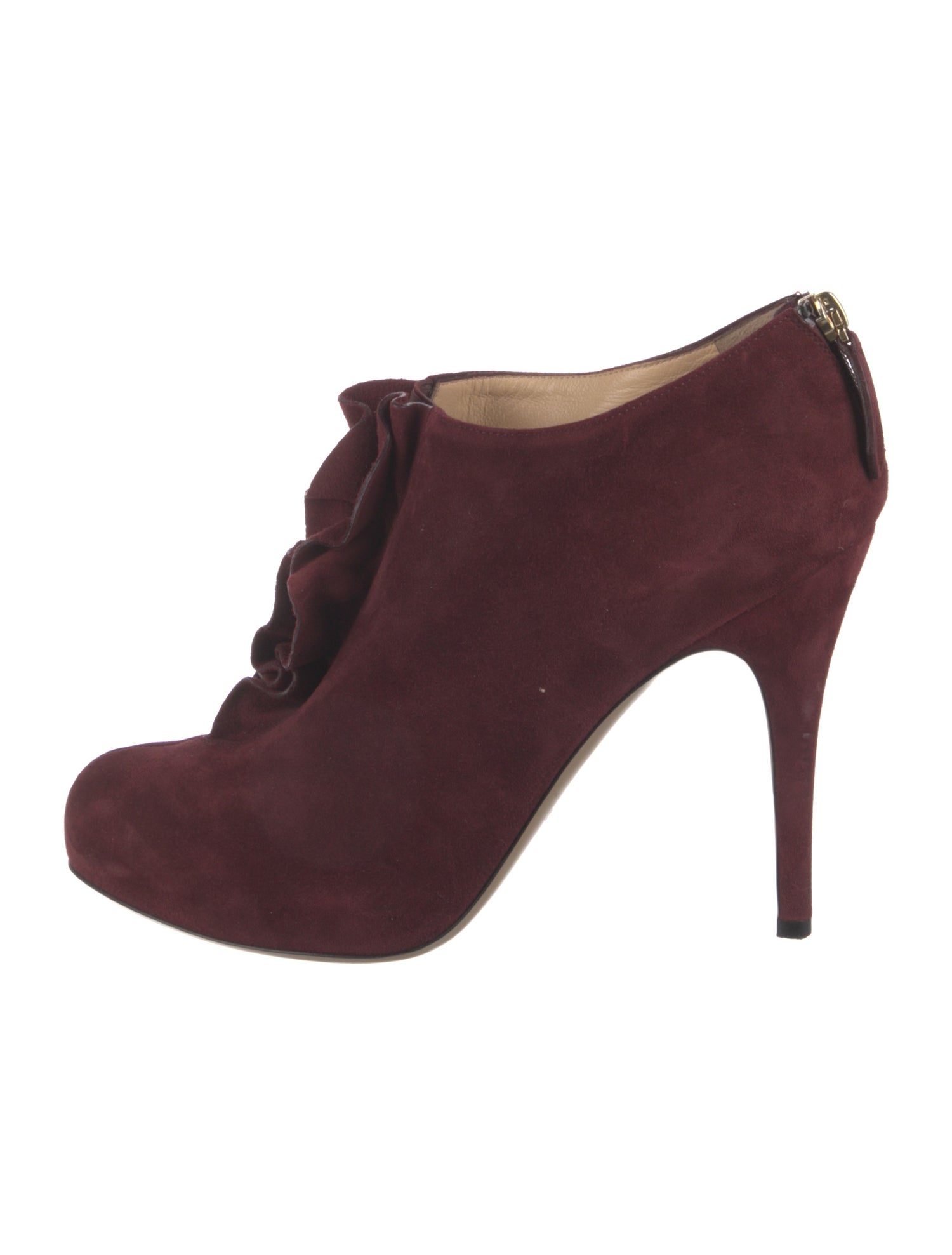Valentino Suede Ruffle Embellishment Pumps - Burgundy Pumps, Shoes ...