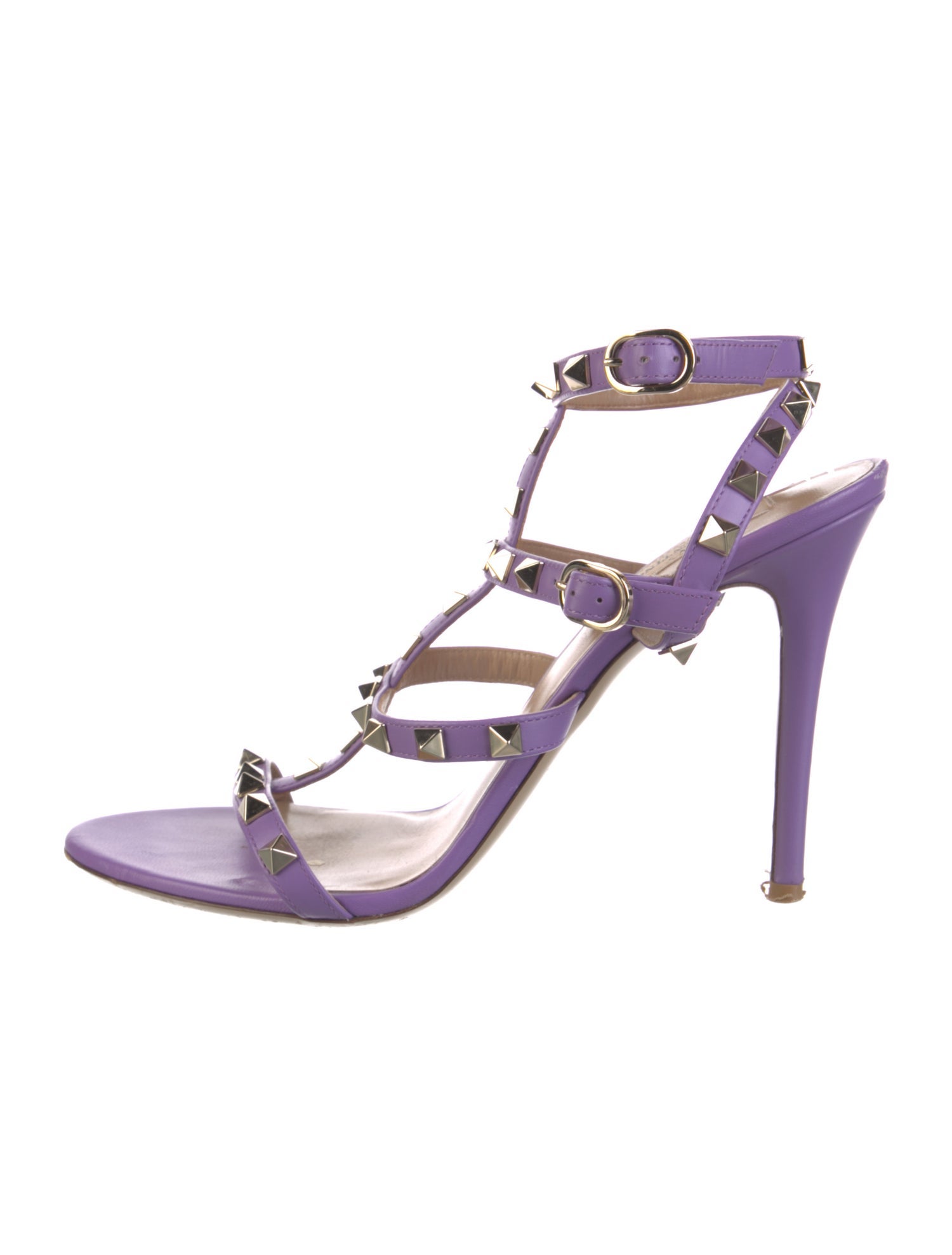 Valentino Rockstud Accents Leather Gladiator Sandals - Purple Sandals ...