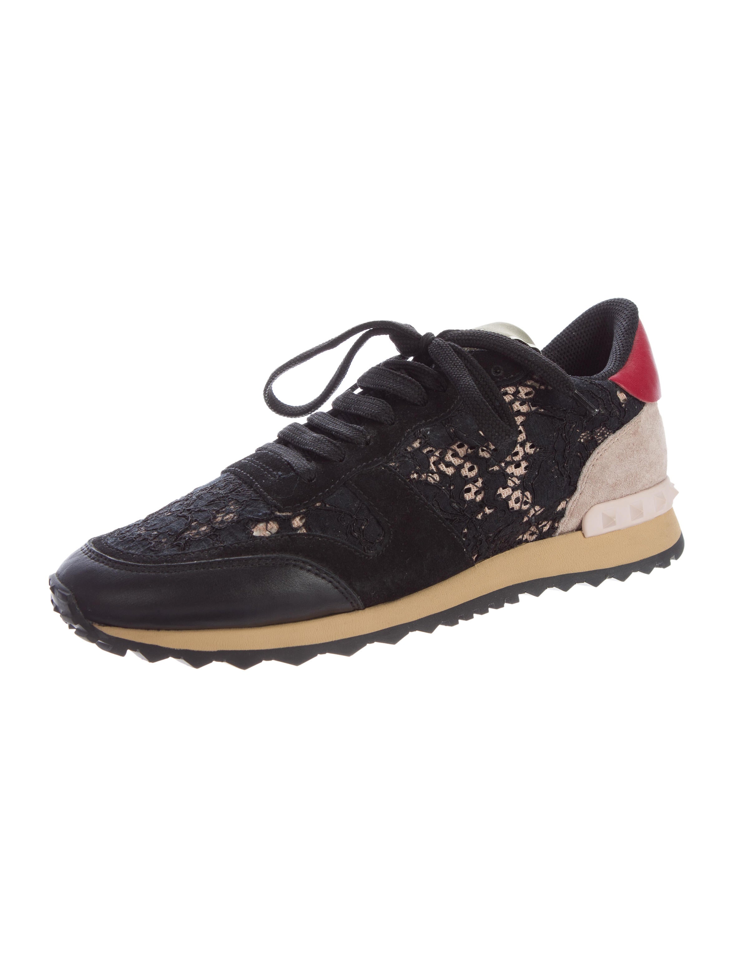 Valentino Leather & Lace Sneakers - Black Sneakers, Shoes - VAL52556 ...