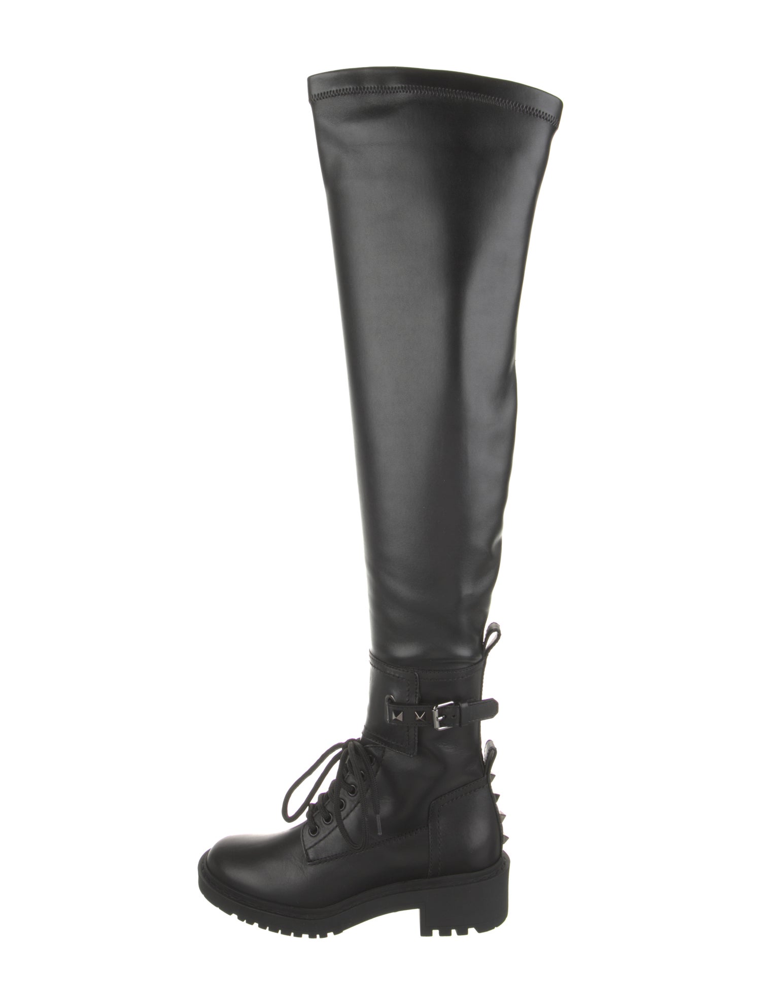 Valentino Leather Studded Accents Combat Boots - Black Boots, Shoes ...