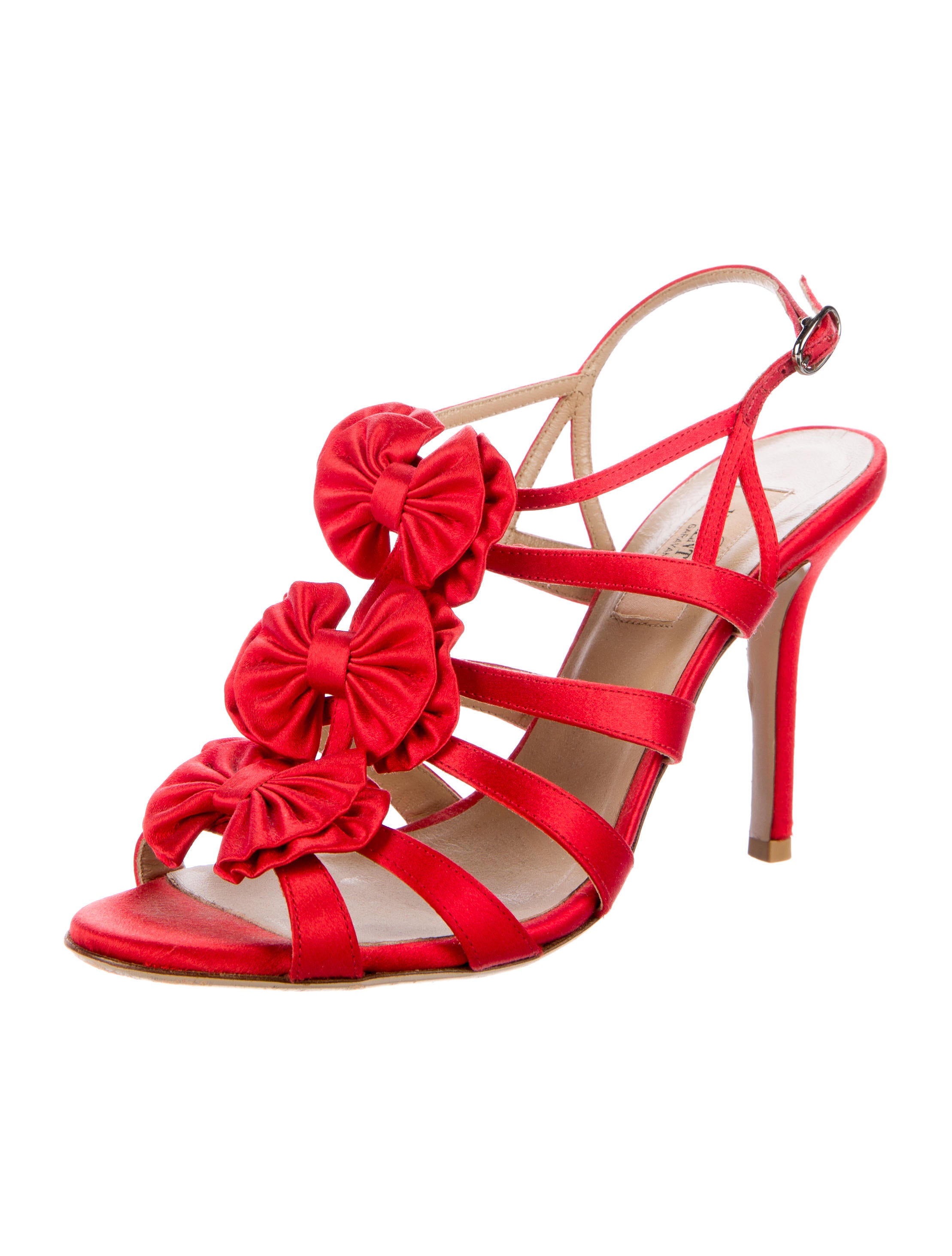 Valentino Satin Bow-Embellished Sandals - Red Sandals, Shoes - VAL53432 ...