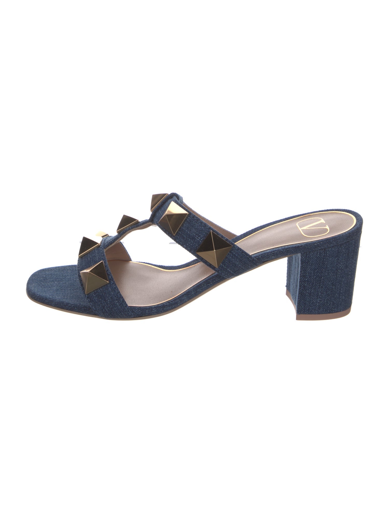 Valentino Denim Studded Accents Slides - Blue Sandals, Shoes ...