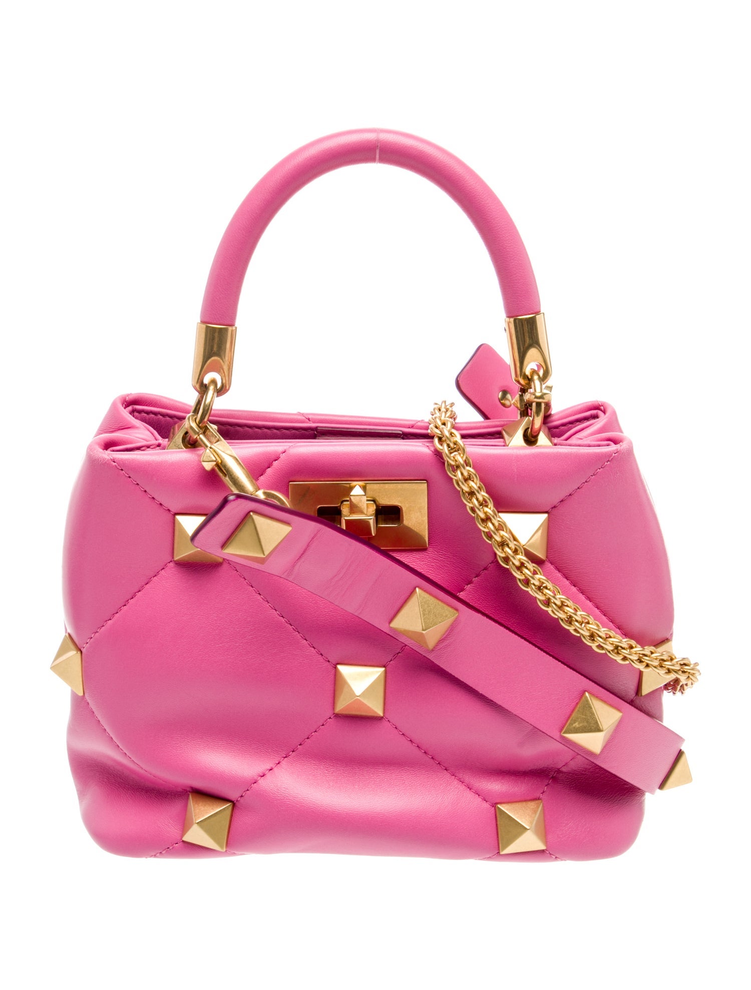 Valentino Leather Top Handle Bag - Pink Handle Bags, Handbags ...