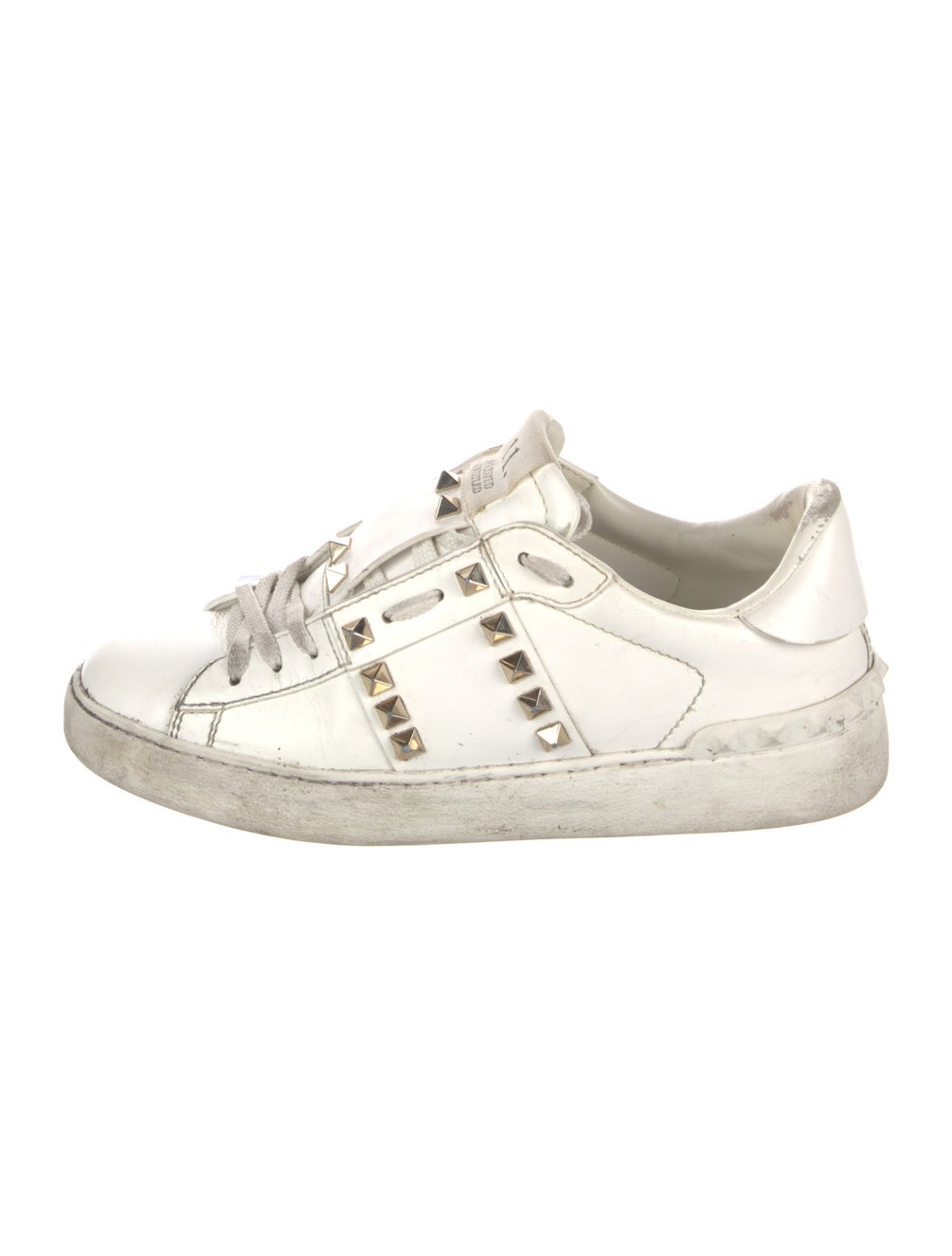 Valentino Rockstud Accents Leather Sneakers - Gold Sneakers, Shoes ...