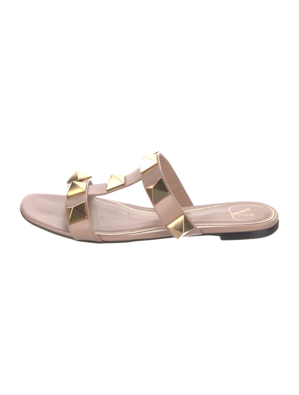 Valentino Rockstud Accents Leather Slides - Pink Sandals, Shoes ...