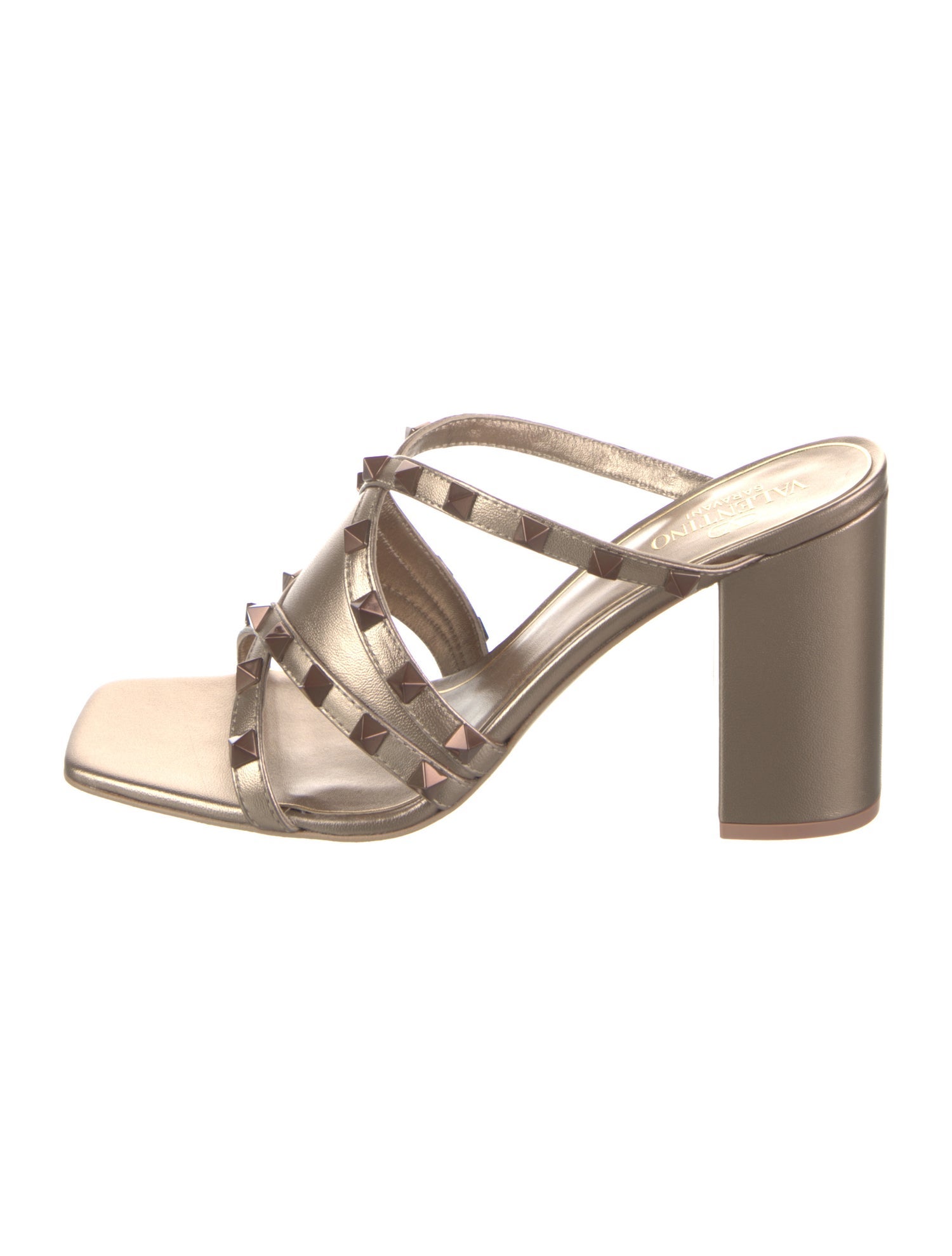 Valentino Rockstud Accents Leather Slides - Gold Sandals, Shoes ...