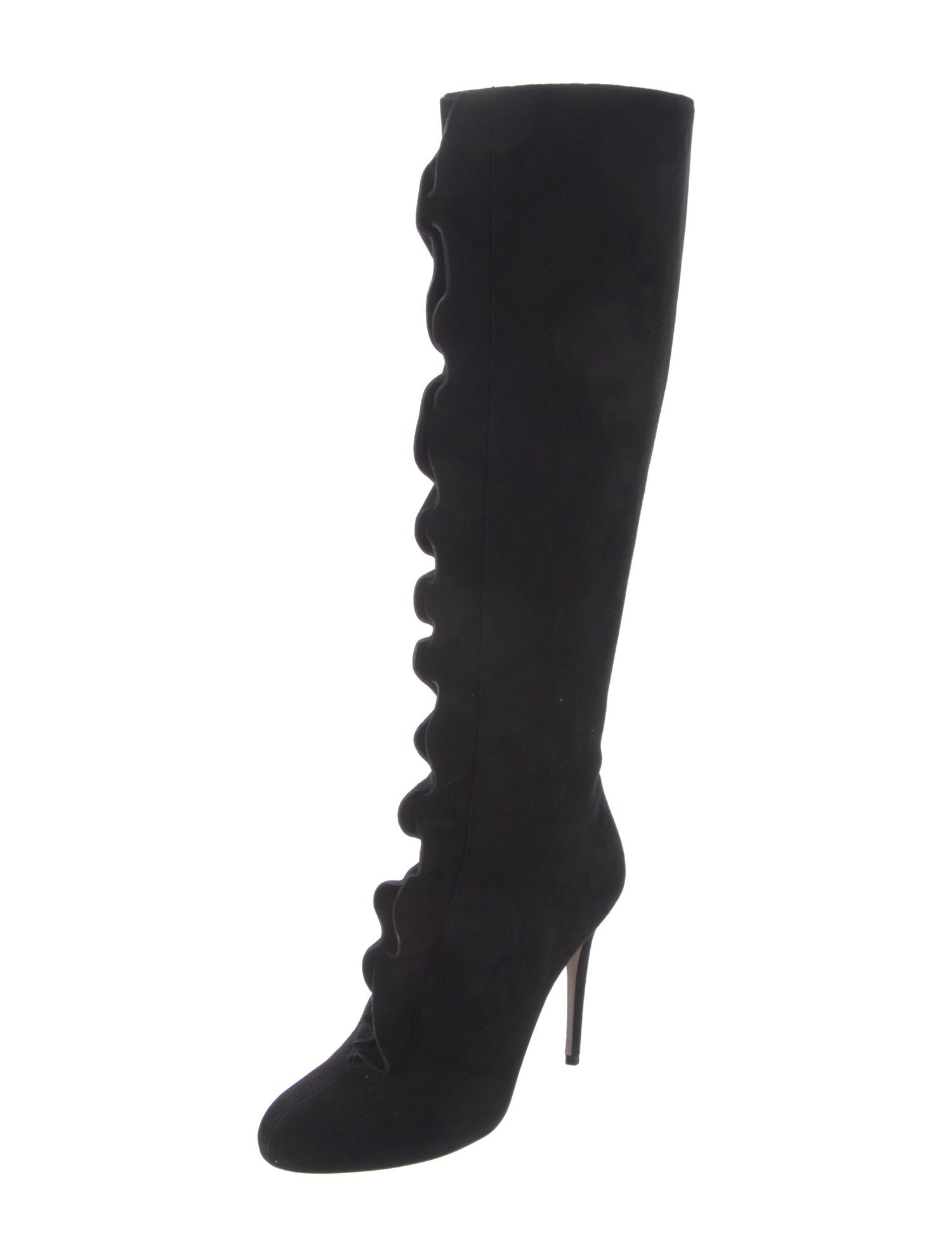 Valentino Suede Ruffle Embellishment Boots - Black Boots, Shoes ...