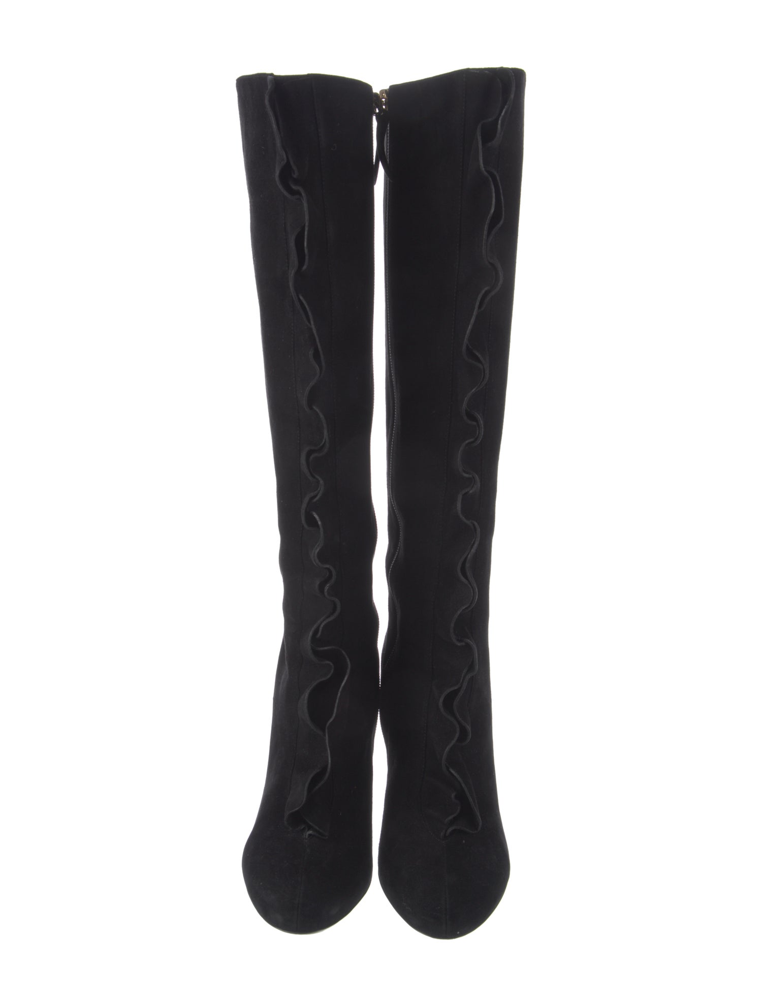 Valentino Suede Ruffle Embellishment Boots - Black Boots, Shoes ...