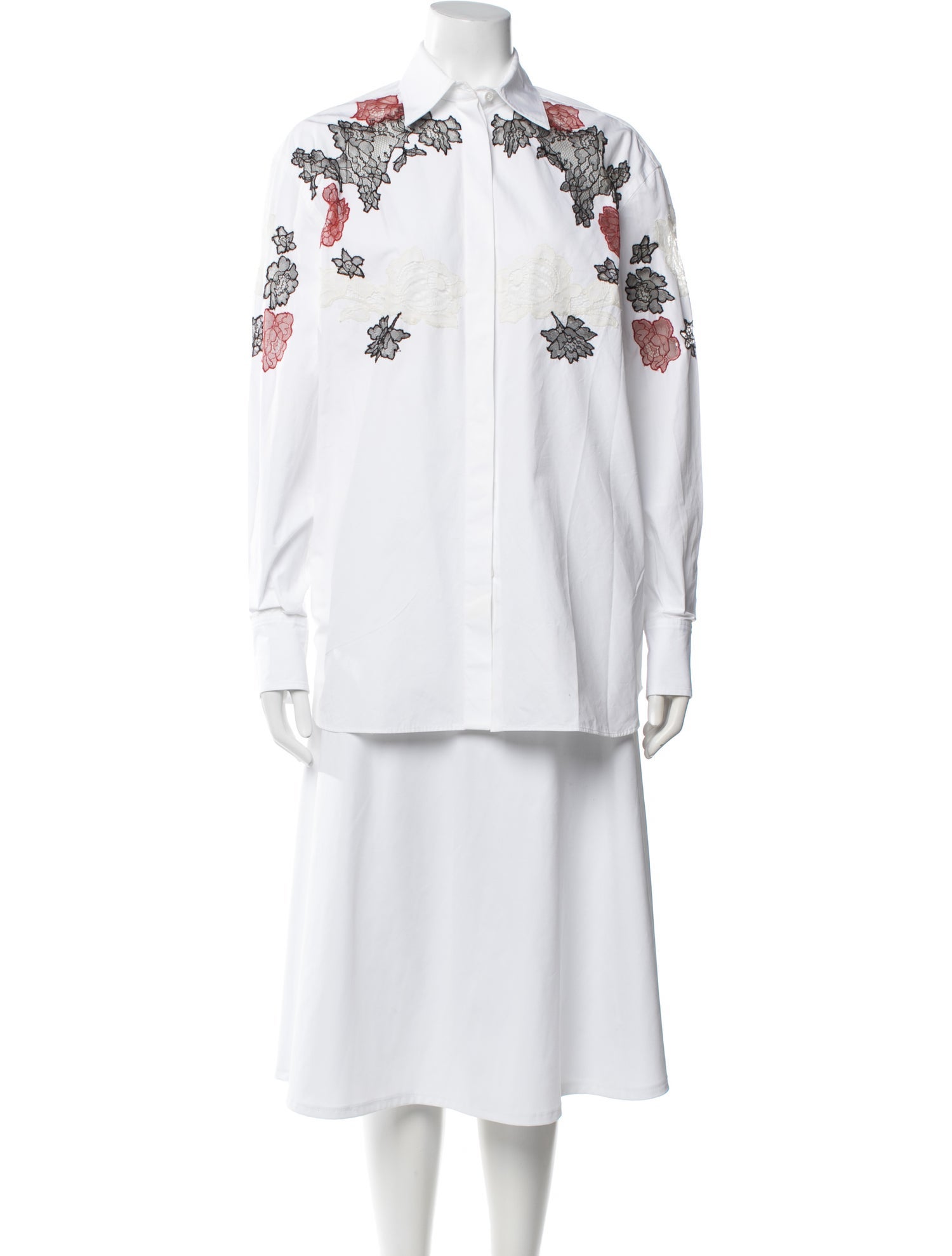 Valentino Floral Print Long Sleeve Button-Up Top - White Tops, Clothing ...