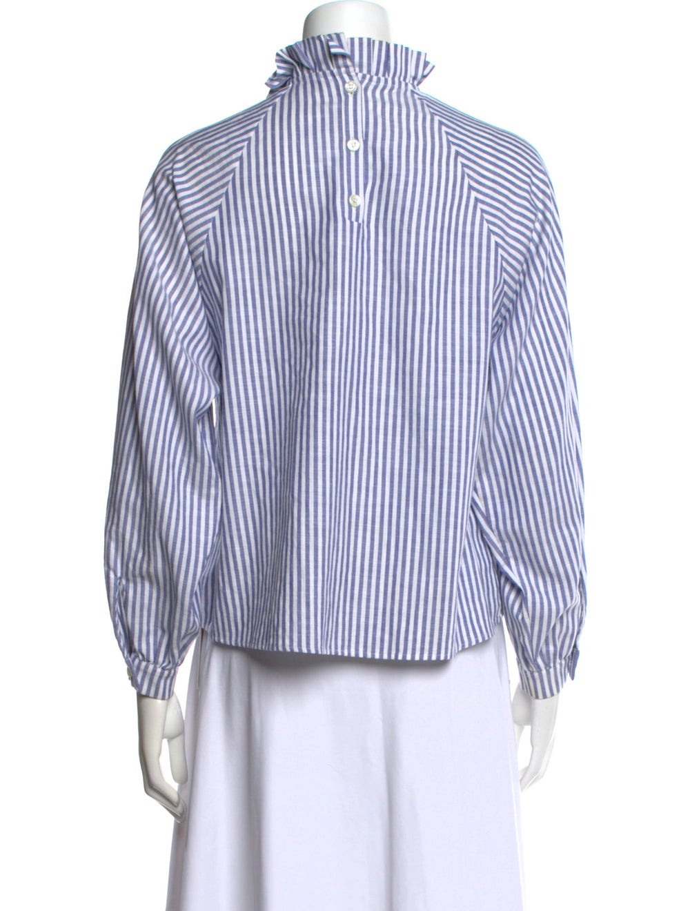 Vanessa Bruno Striped Mock Neck Button-Up Top - Blue Tops, Clothing - VAN41138 | The RealReal