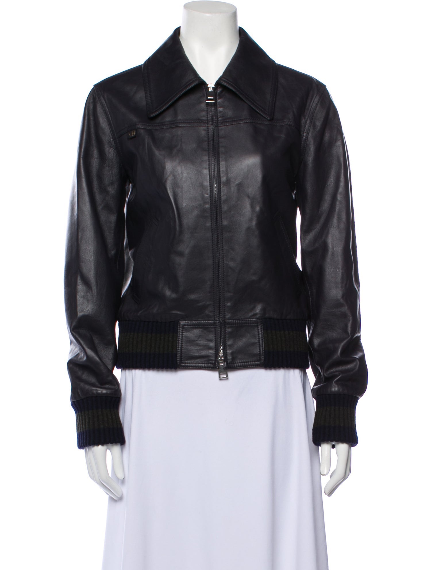 Victoria Beckham Leather Bomber Jacket - Blue Jackets, Clothing ...