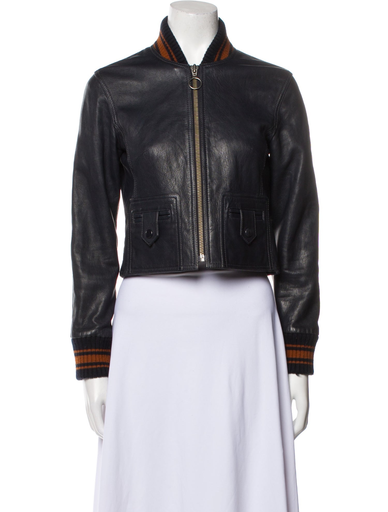 Victoria Beckham Leather Bomber Jacket - Blue Jackets, Clothing ...