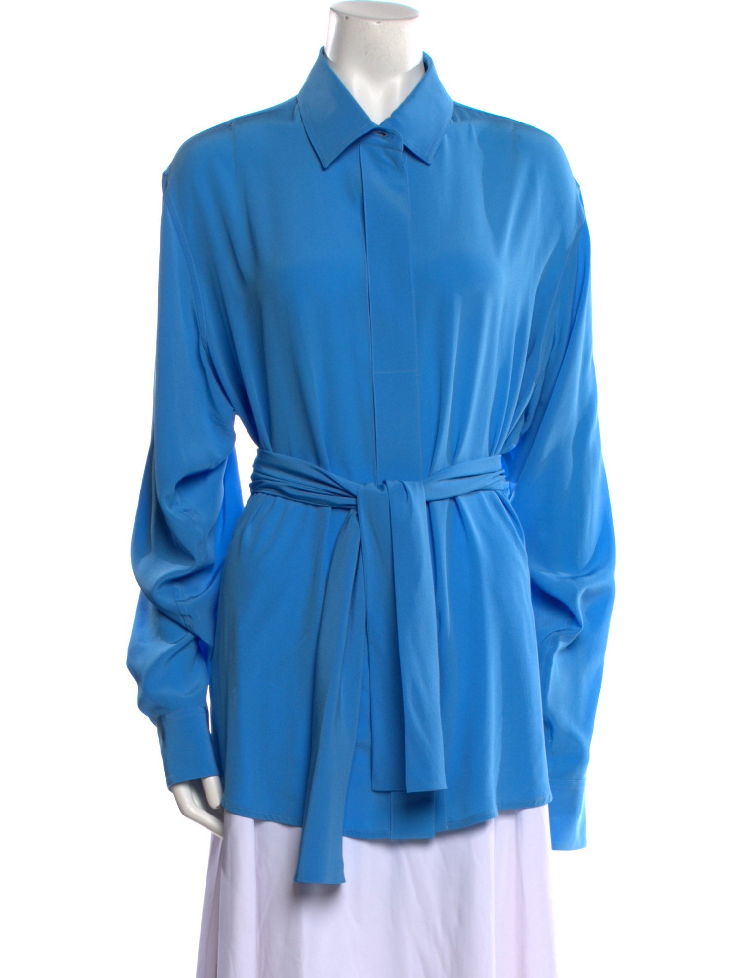 Victoria Beckham Silk Long Sleeve Blouse - Blue Tops, Clothing ...