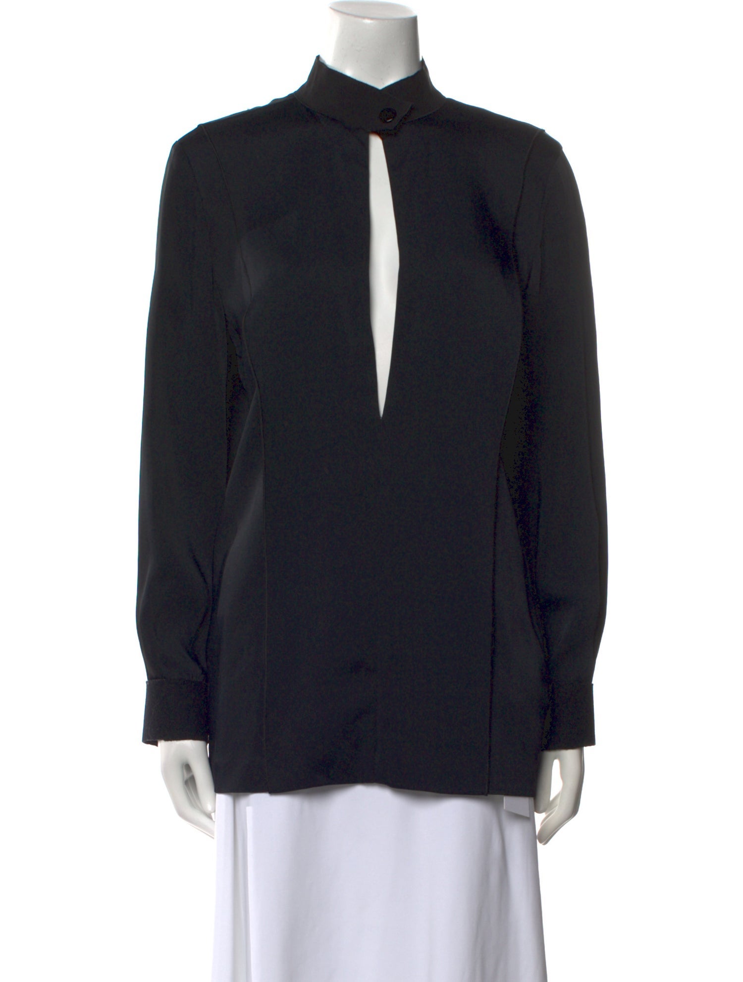 Victoria Beckham Mock Neck Long Sleeve Button-Up Top - Black Tops ...