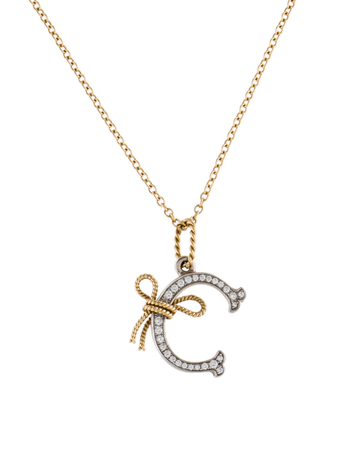 Verdura Diamond Initial 'C' Pendant Necklace - 18K Yellow Gold Pendant ...