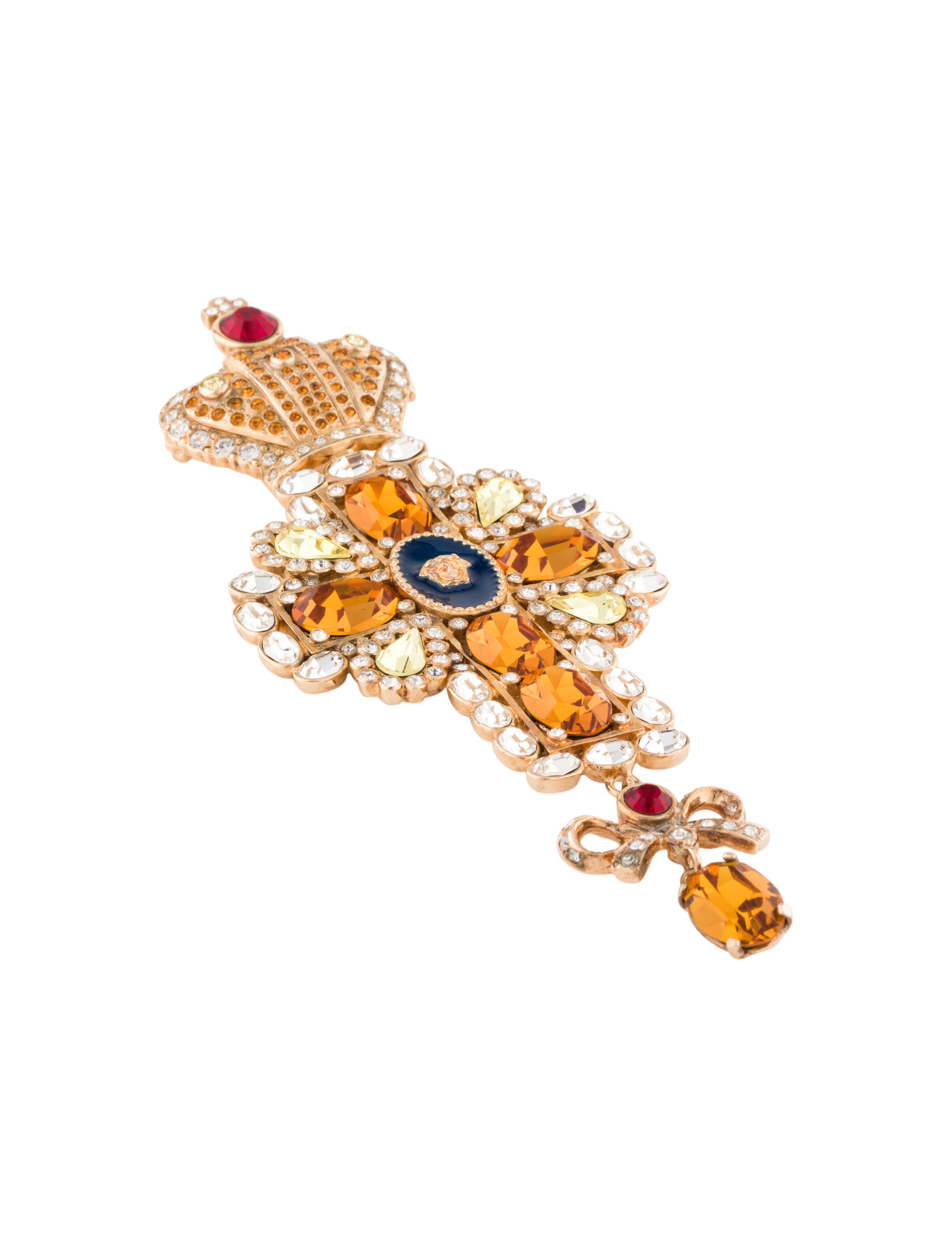 Versace Crystal Royal Crown Brooch/Pendant - Gold-Tone Metal Pendant ...