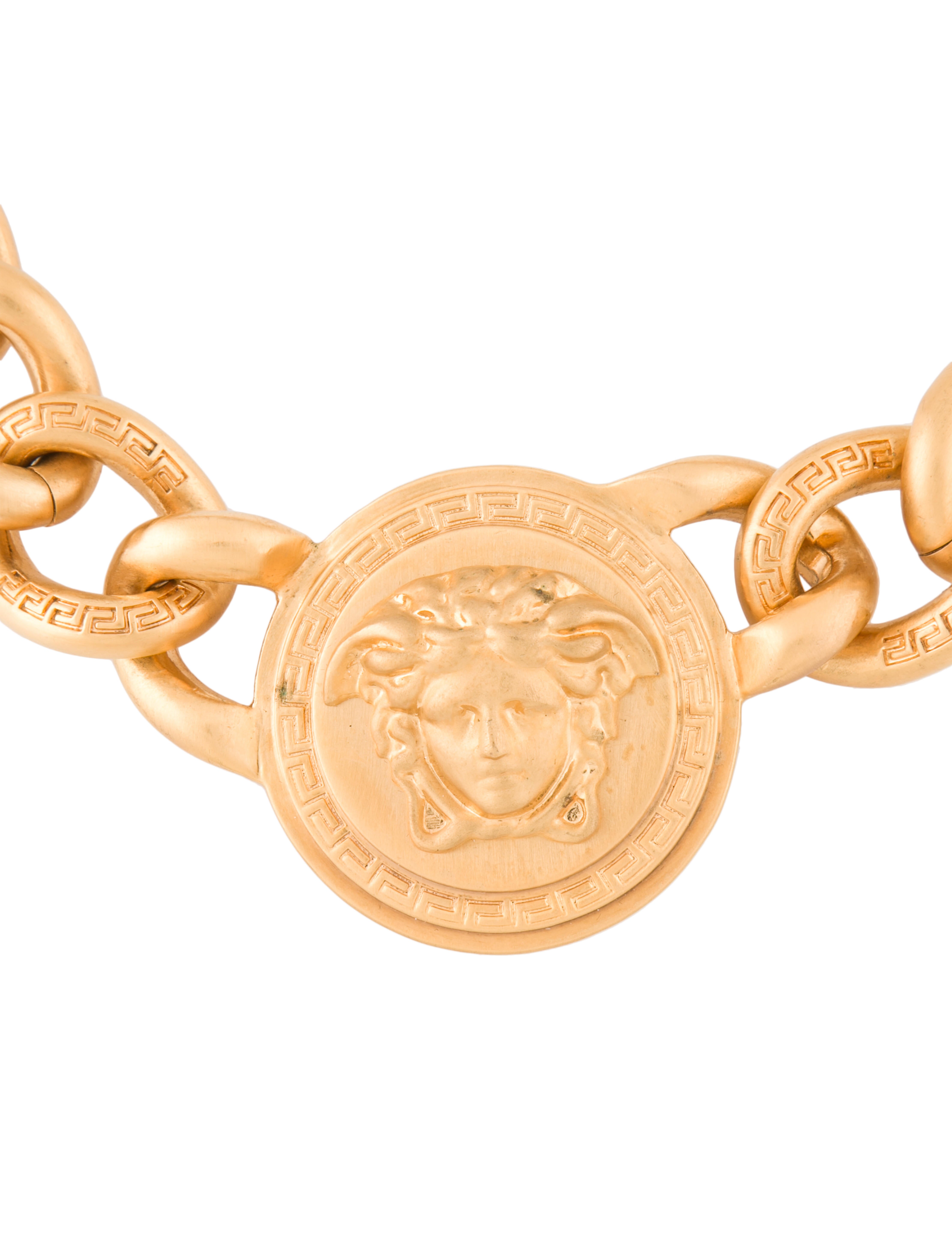 Versace Gold Runway Medusa Safety Pin Heart V Logo Charm Chain Necklace ...