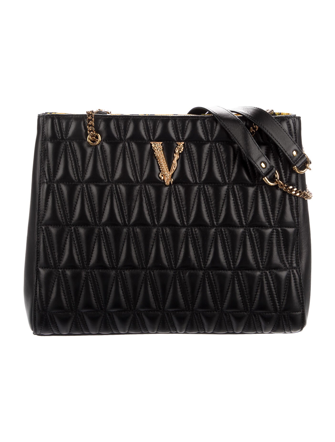 Versace Virtus Quilted Leather Large Tote - Black Totes, Handbags ...