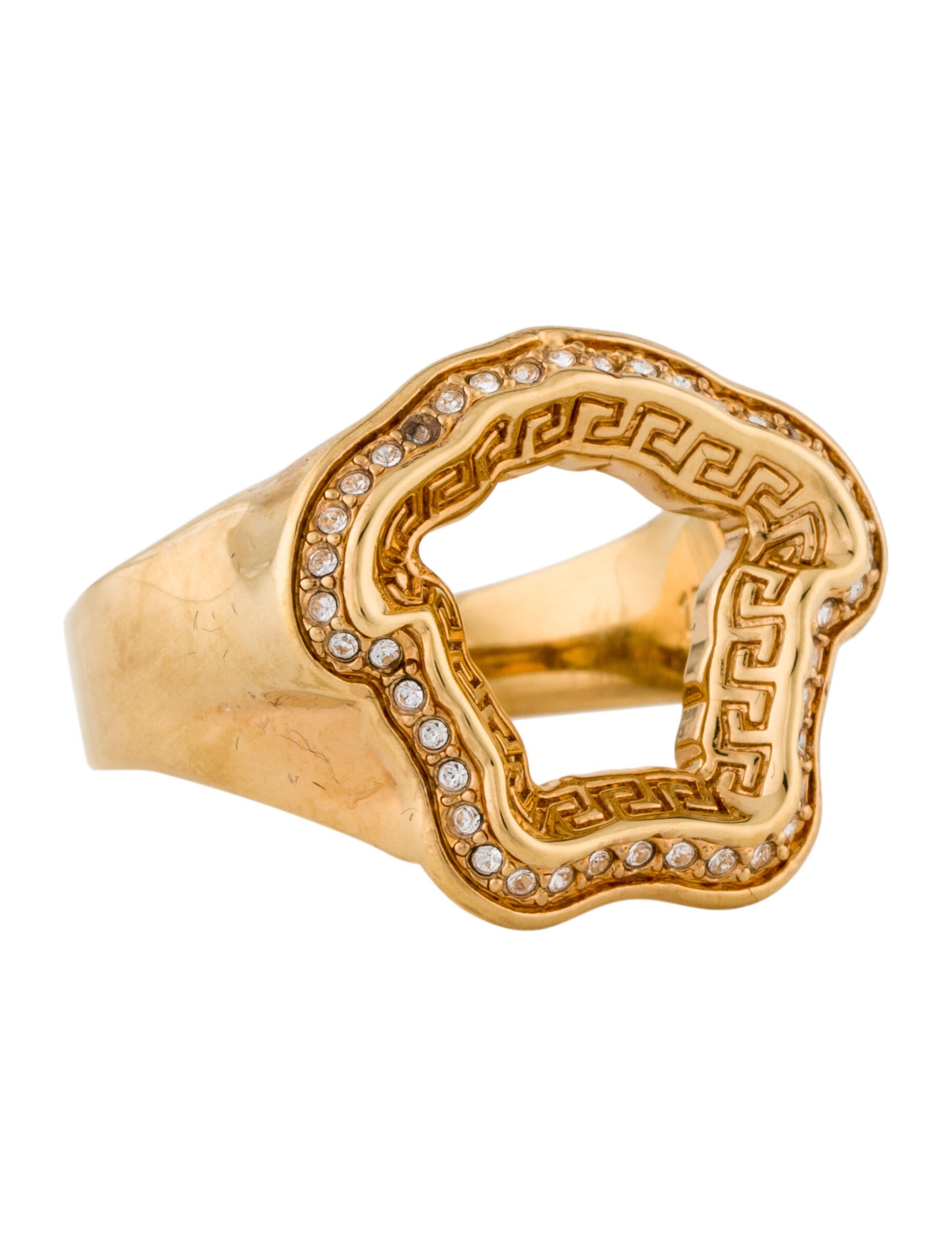 Versace Crystal Signet Ring - Gold-Tone Metal Signet Ring, Rings ...