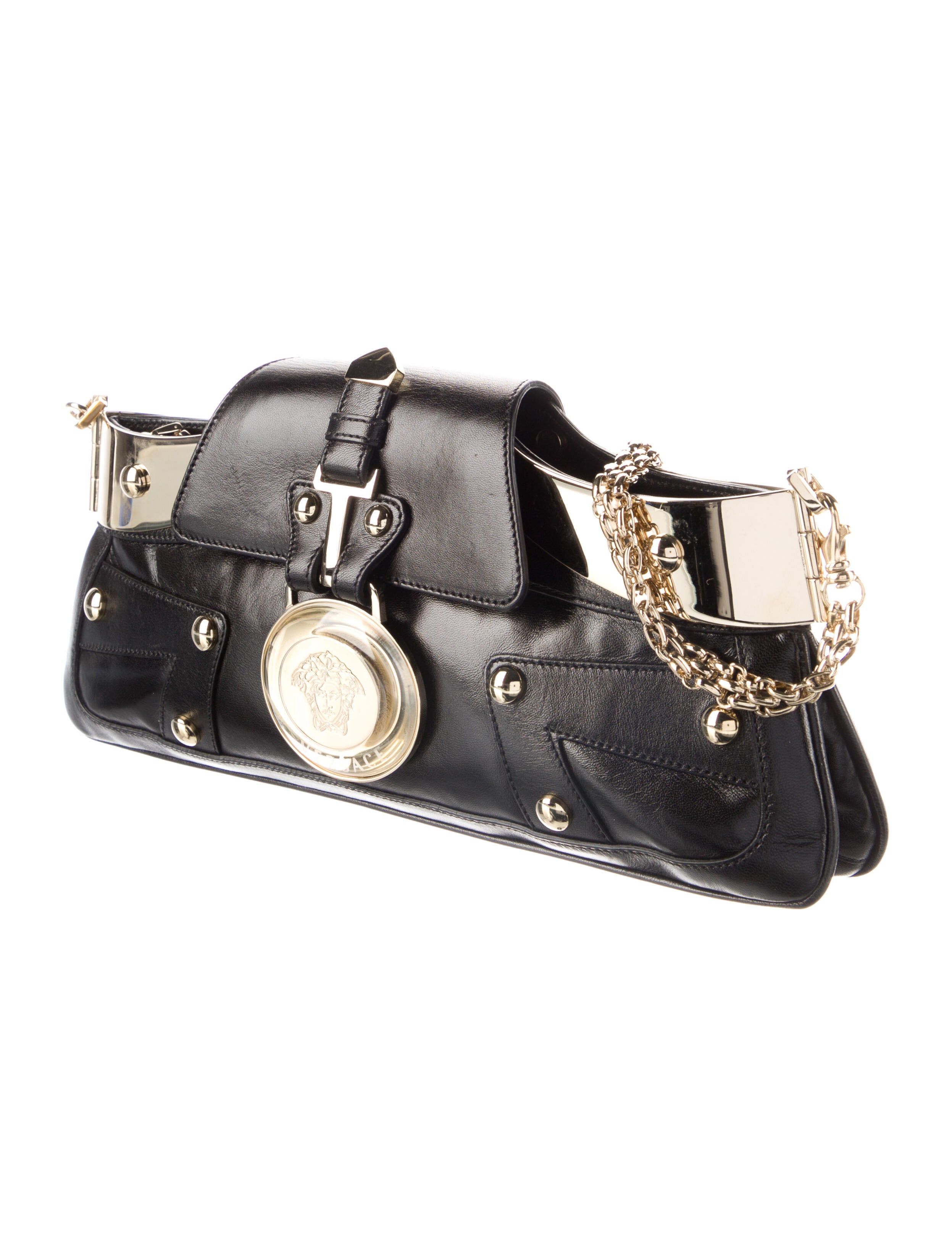 Versace Leather Chain Link Clutch - Black Clutches, Handbags ...