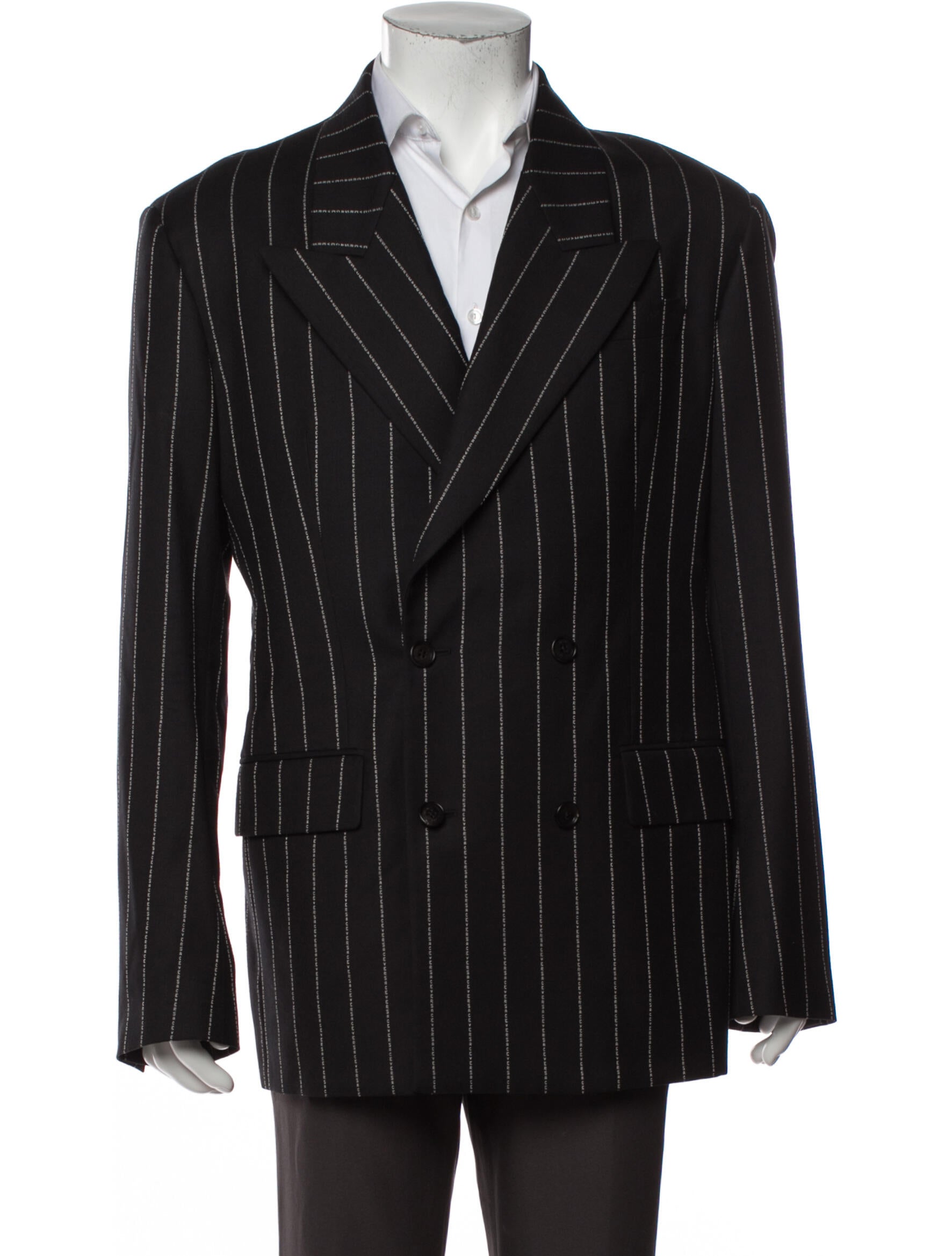 Versace Logo Repeat Pinstripe Virgin Wool Sport Coat - Black Suiting ...