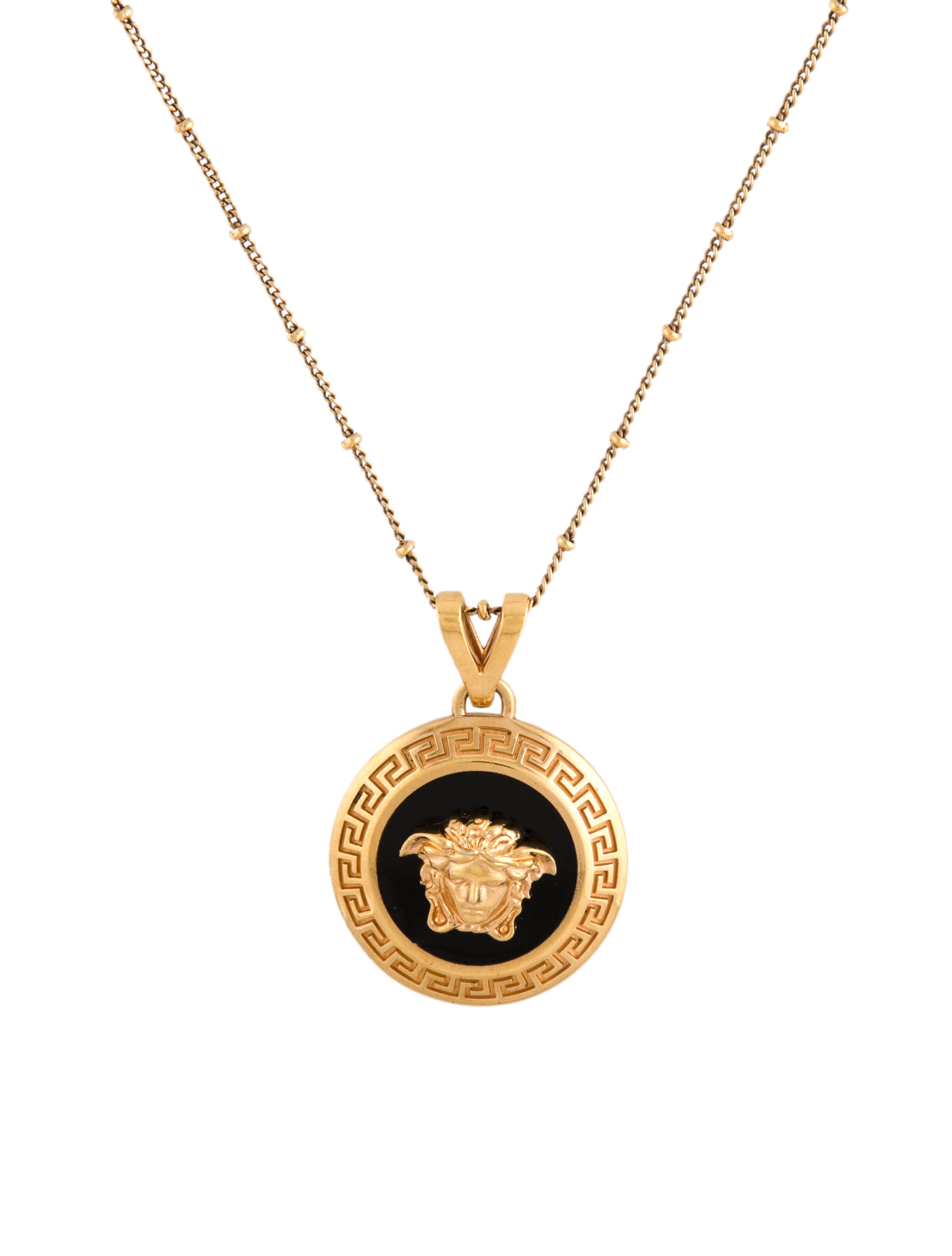 Versace Enamel Icon Necklace - Black, Gold-Tone Metal Pendant Necklace ...