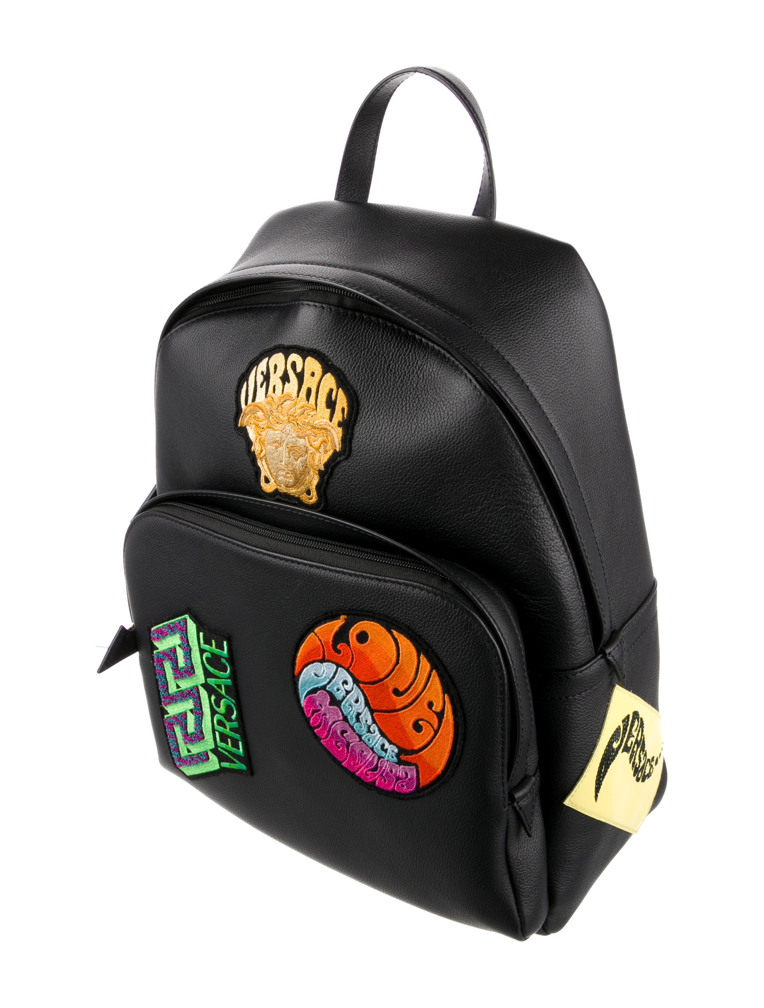 Versace Patch Leather Backpack w/ Tags - Black Backpacks, Bags ...