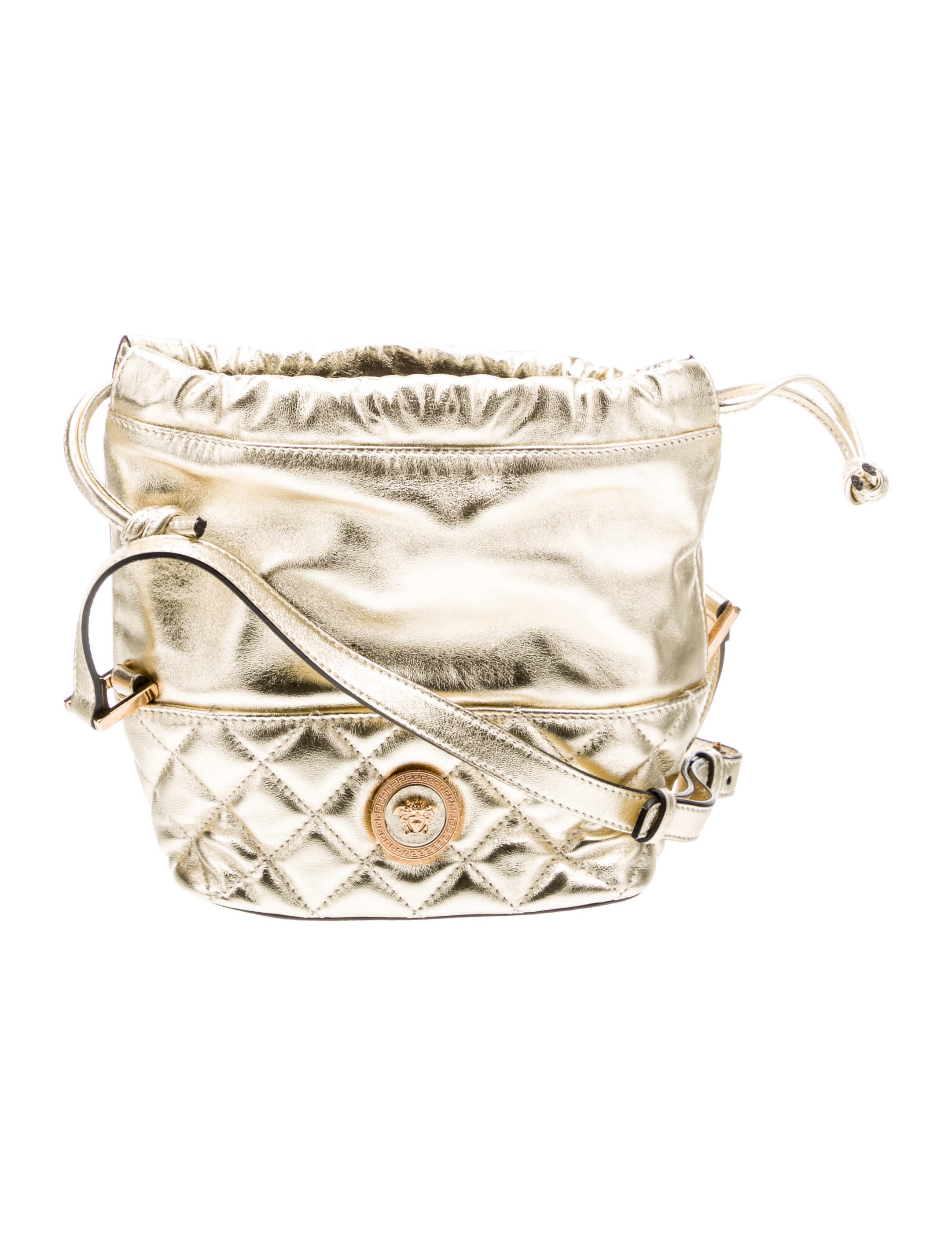 Versace Medusa Drawstring Bucket Bag - Gold Bucket Bags, Handbags ...
