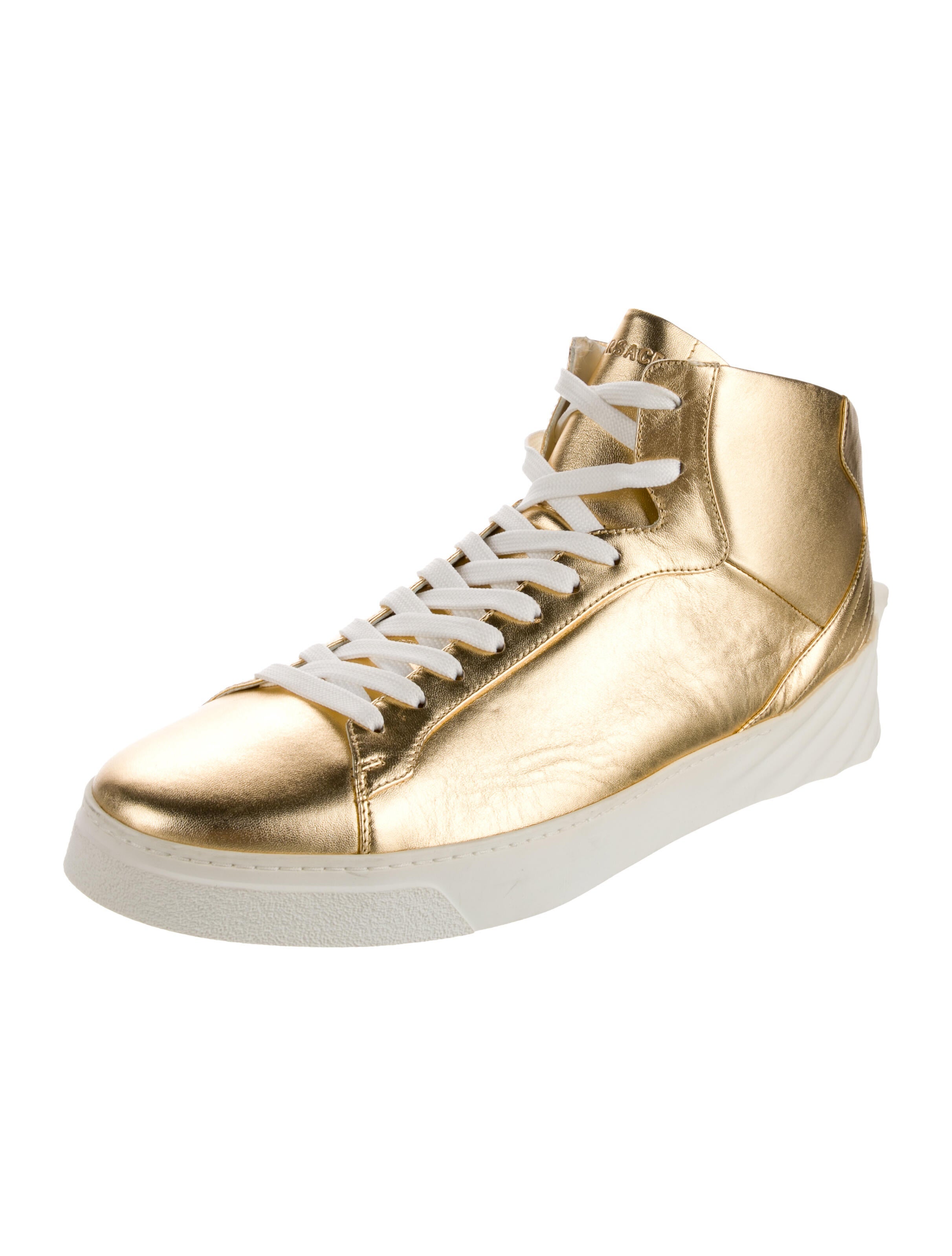 Versace Medusa Insignia Leather Sneakers - Gold Sneakers, Shoes ...