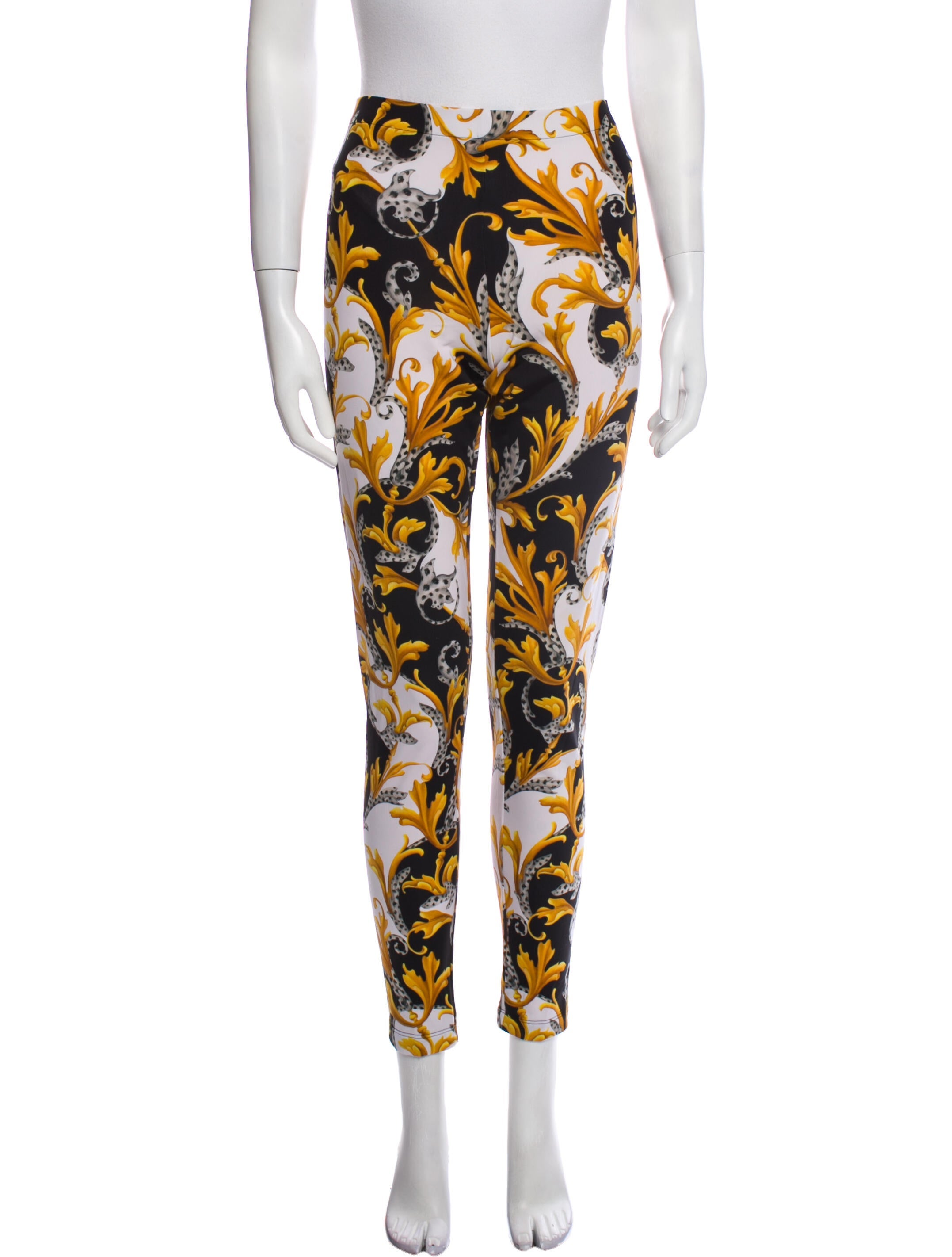 Versace Printed Skinny Leg Pants - Neutrals, 11" Rise Pants, Clothing ...