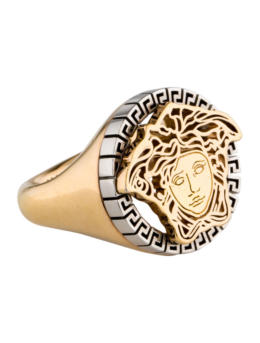 Versace Two-Tone Medusa Touch Signet Ring - Gold-Tone Metal Signet Ring ...