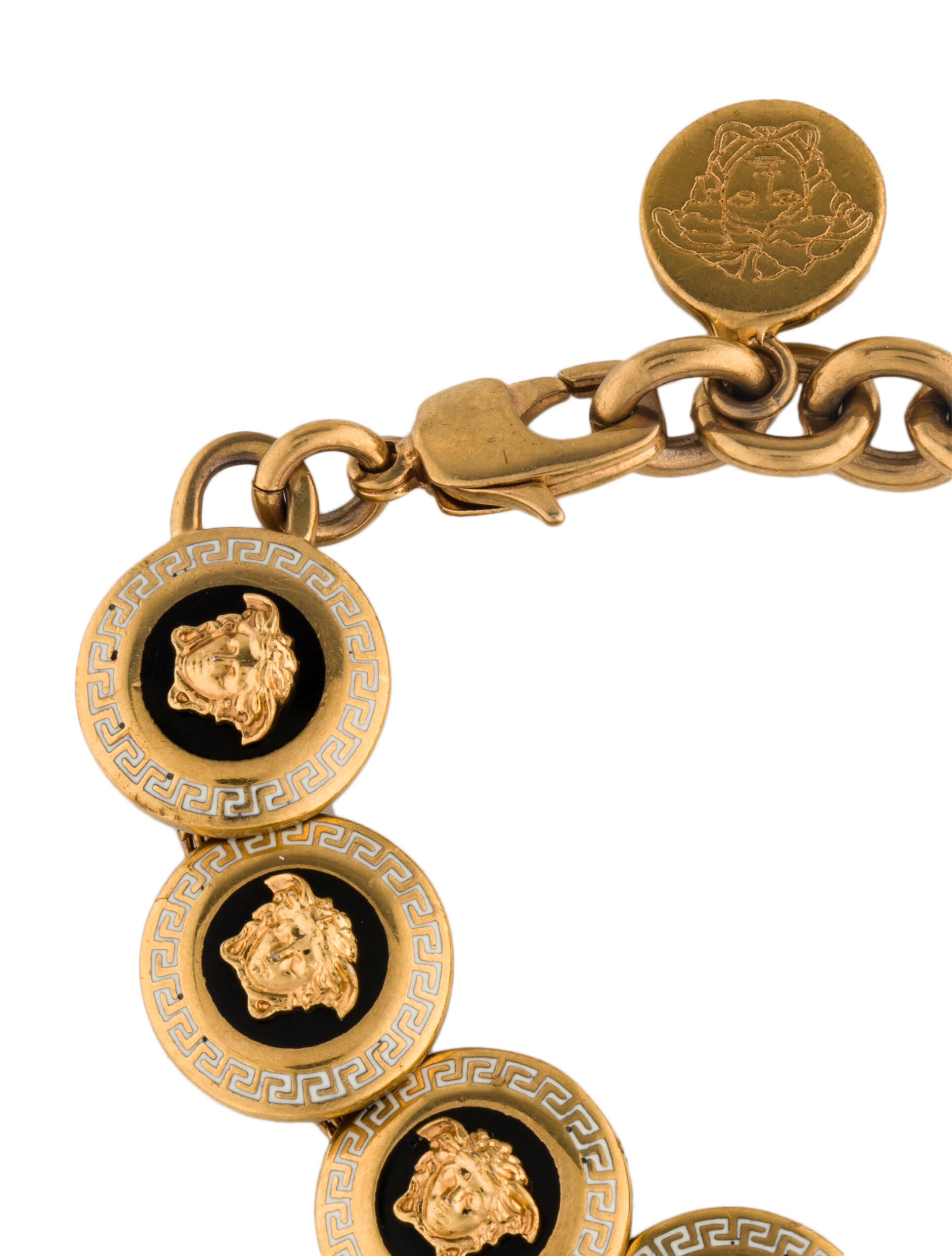 Versace Enamel Medusa Link Bracelet - Black, Gold-Plated Link ...