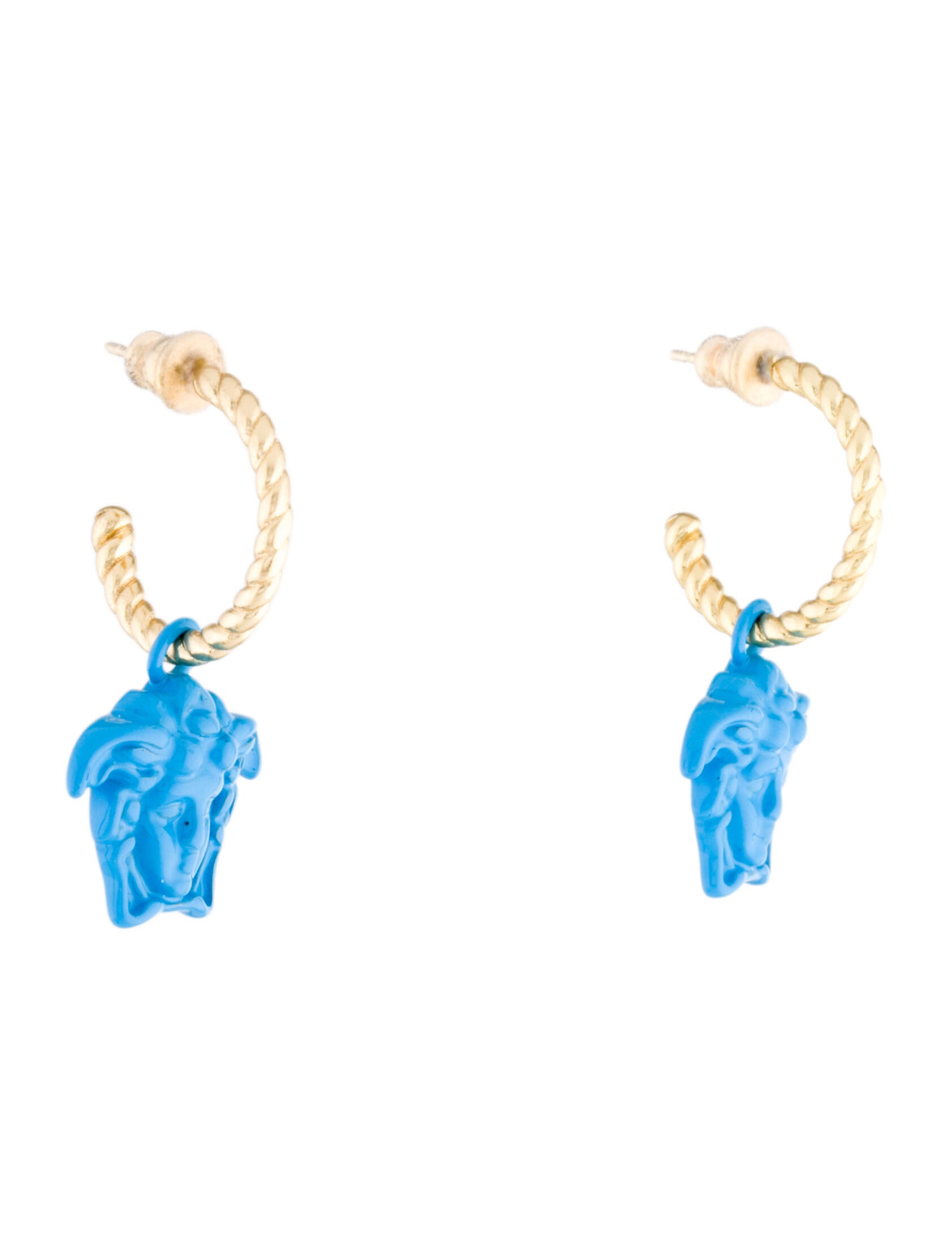 Versace Enamel La Medusa Drop Earrings - Blue, Gold-Tone Metal Drop ...