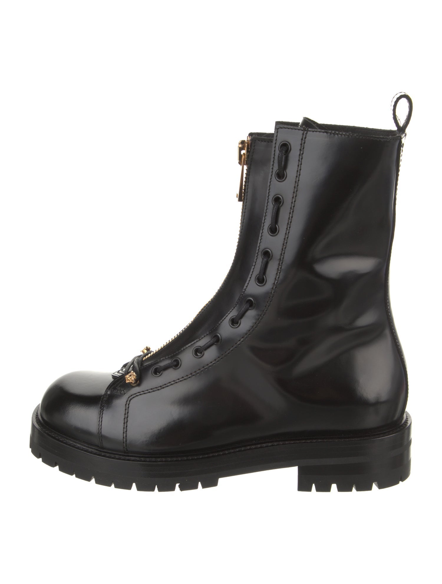 Versace Medusa Insignia Leather Combat Boots - Black Boots, Shoes ...