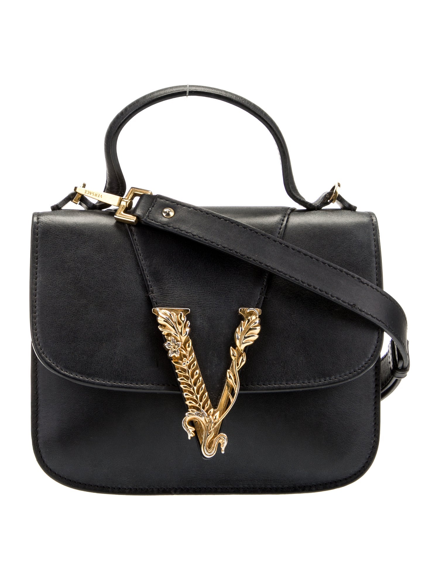 Versace Leather Virtus Shoulder Bag - Black Shoulder Bags, Handbags ...